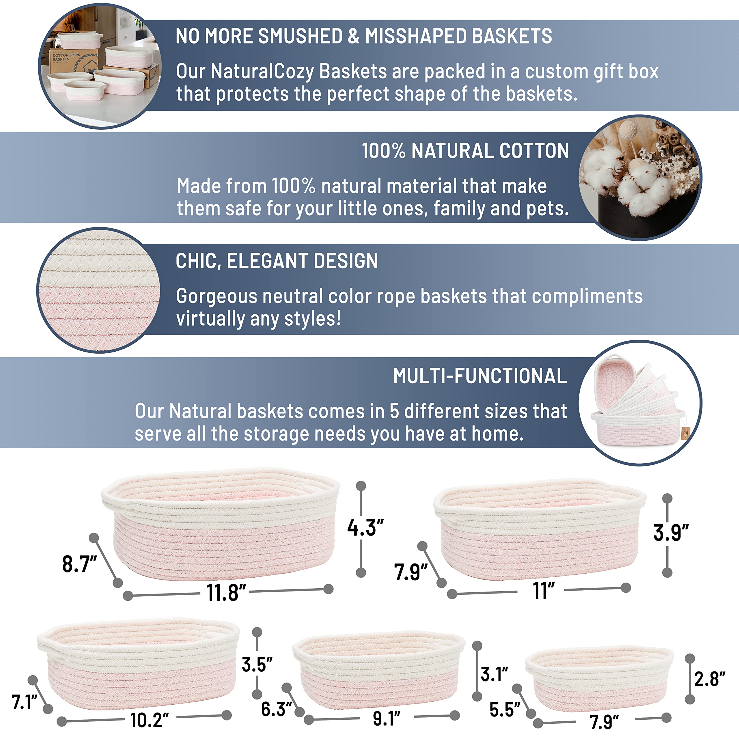 Snapklik.com : NaturalCozy 5-Piece Rectangle Storage Basket Set ...
