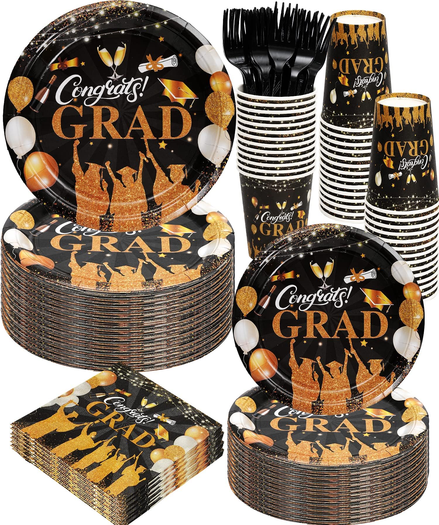 Amazon.com: 120Pcs Graduation Party Supplies 2023,Black and Gold Party ...