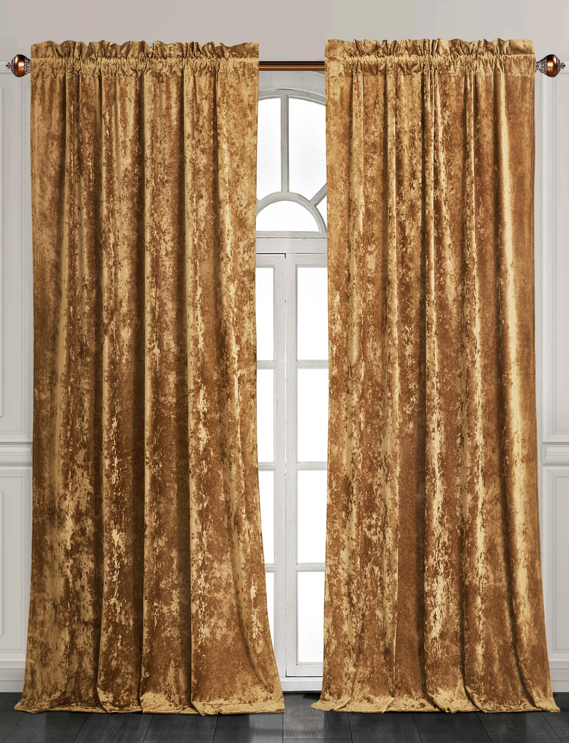 Amazon.com: Chezmoi Collection Lux Caramel Gold Crushed Velvet Curtains ...