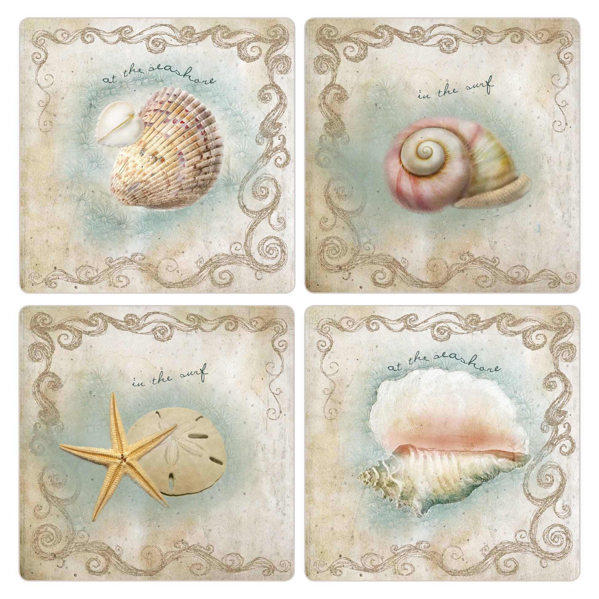 Amazon.com | CoasterStone Absorbent Coasters, 4-1/4-Inch, "Seashore ...