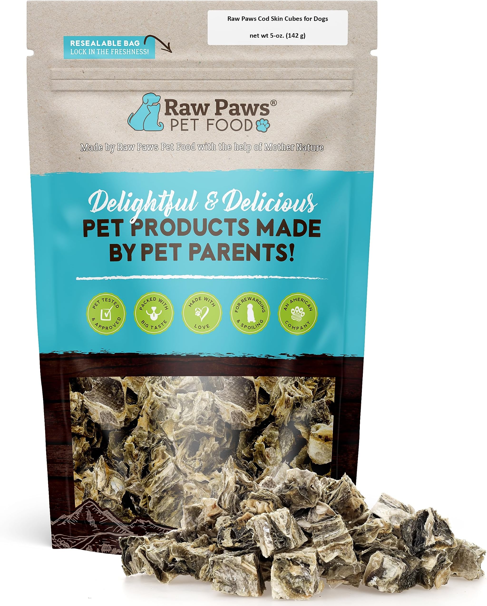 Amazon.com : Raw Paws Cod Skin Dog Treats, 5-oz (Cubes) - Crunchy Cod ...