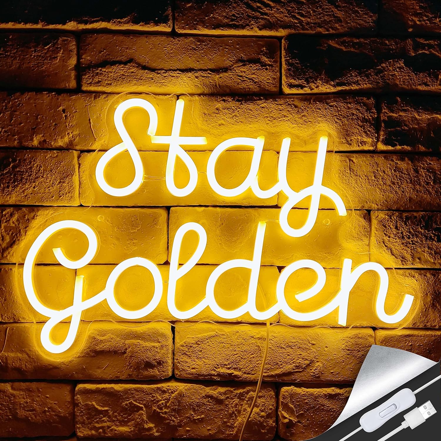 Artlast Stay Golden Neon Sign Yellow Stay Gold Neon Light Quote LED ...