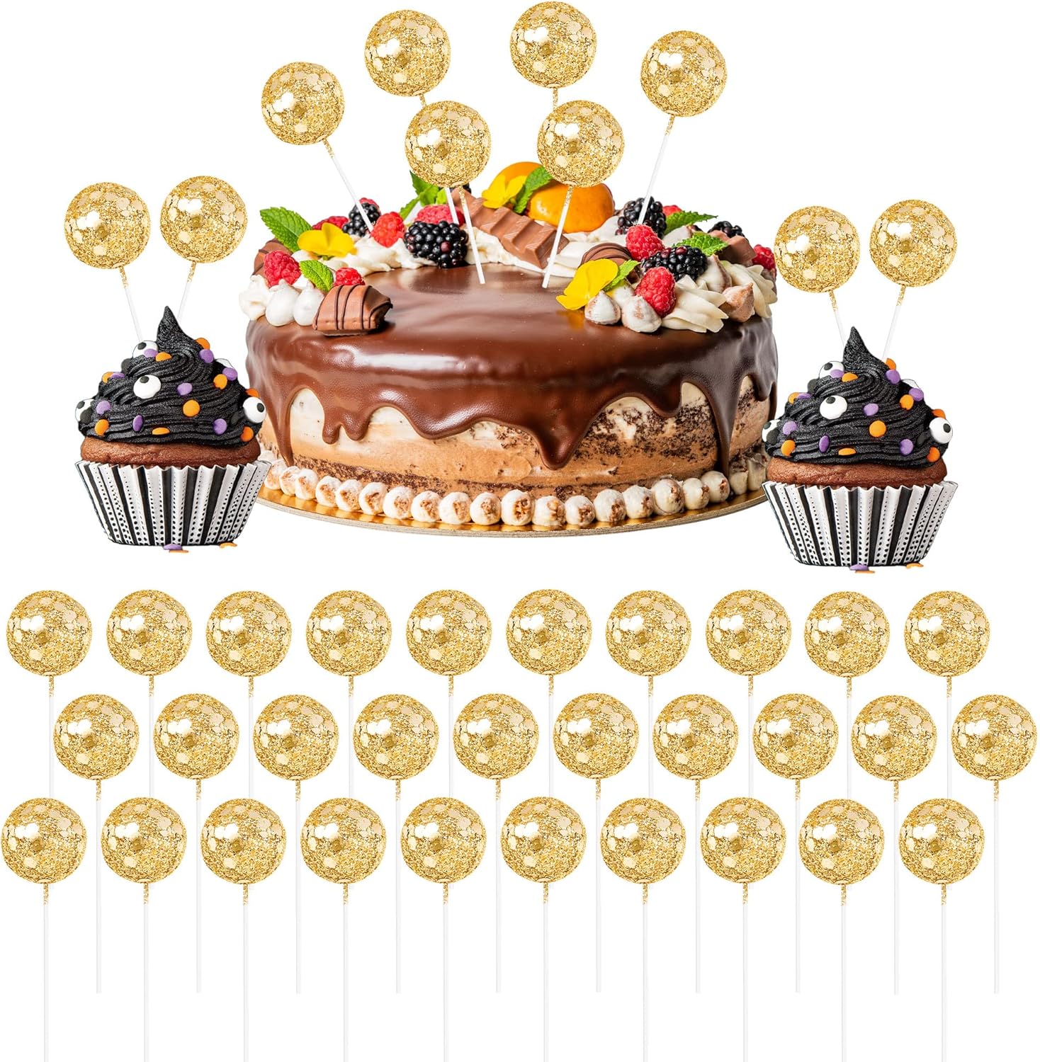 Amazon.com: 30 Pack Mini Balloon Cake Topper Glitter Foam Ball Cake ...