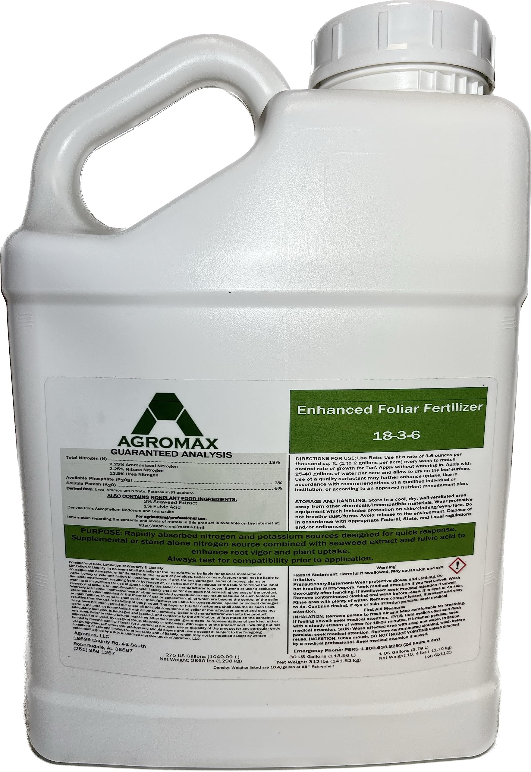 Amazon.com : 18-3-6 Liquid Fertilizer (1 Gallon), by AGROMAX - Turf Grass and Lawn Liquid ...