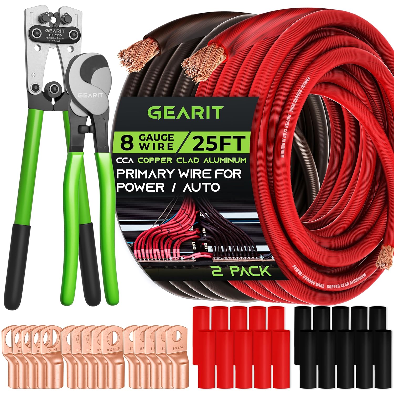 Amazon.com: GearIT 8 Gauge CCA Ground Wire (25FT Each - Black and Red ...