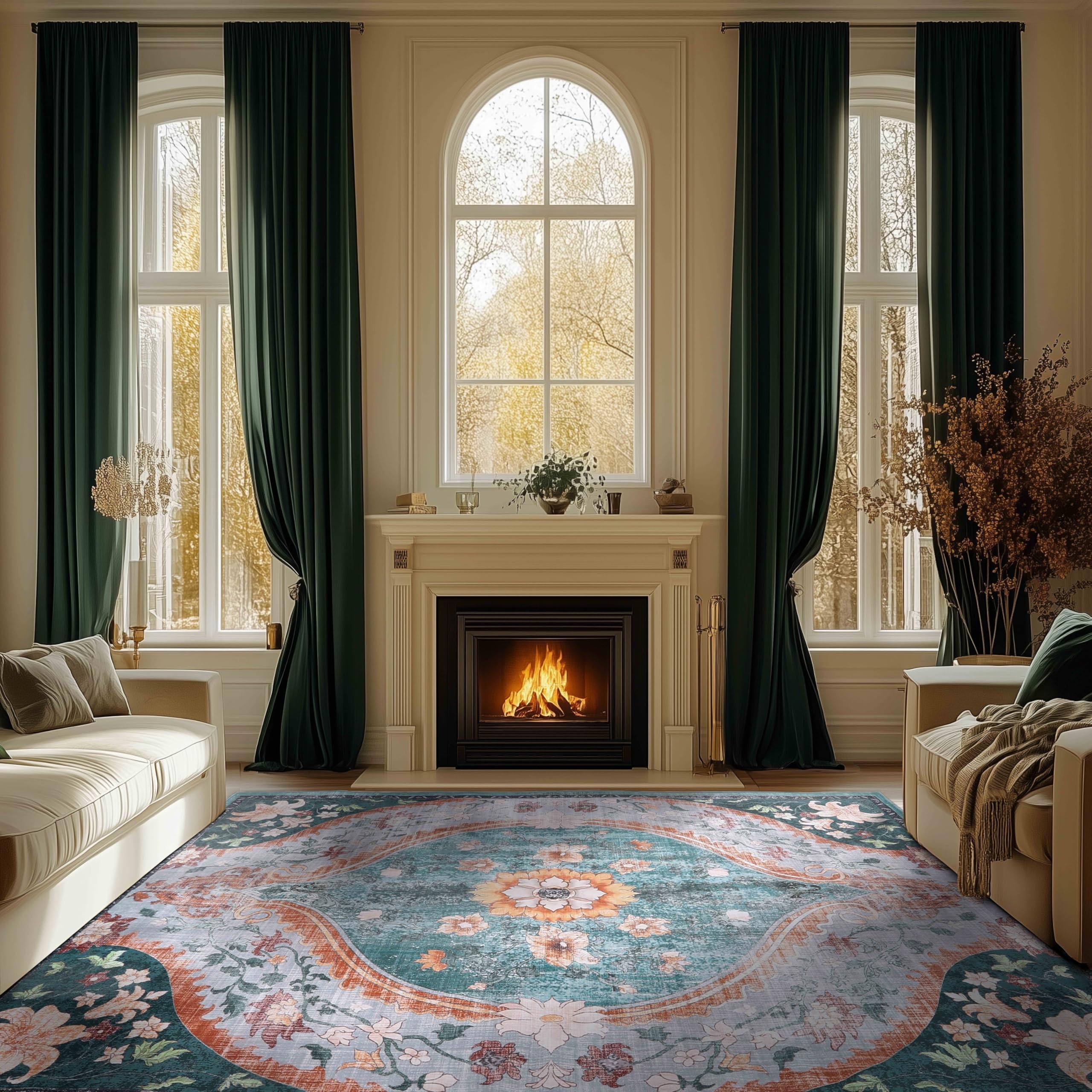 Amazon.com: RELEANY Area Rugs 8'x10' Washable Non-Slip, Floral Vintage ...