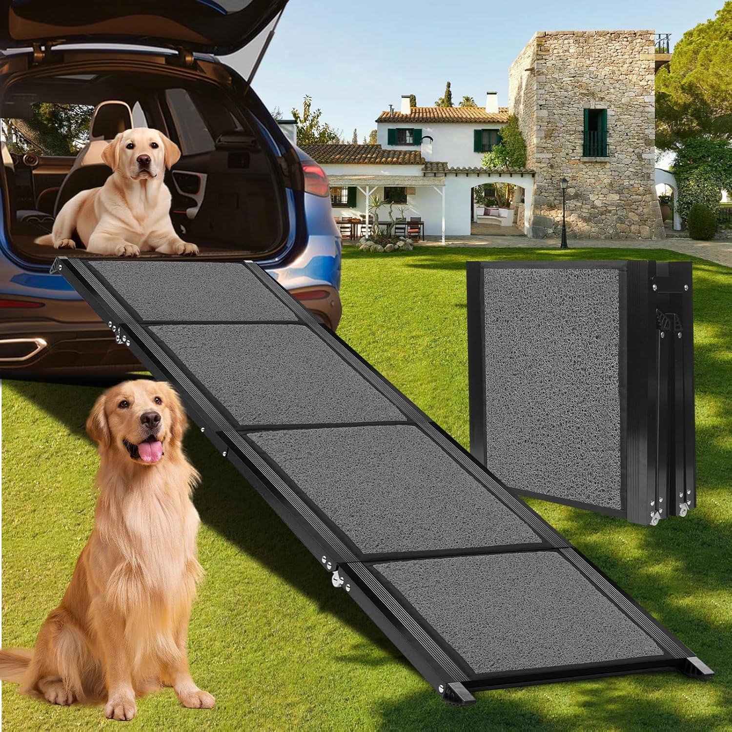 Dog Ramp for Car, 63" Long & 17" Wide Folding Portable Pet Ramp with ...