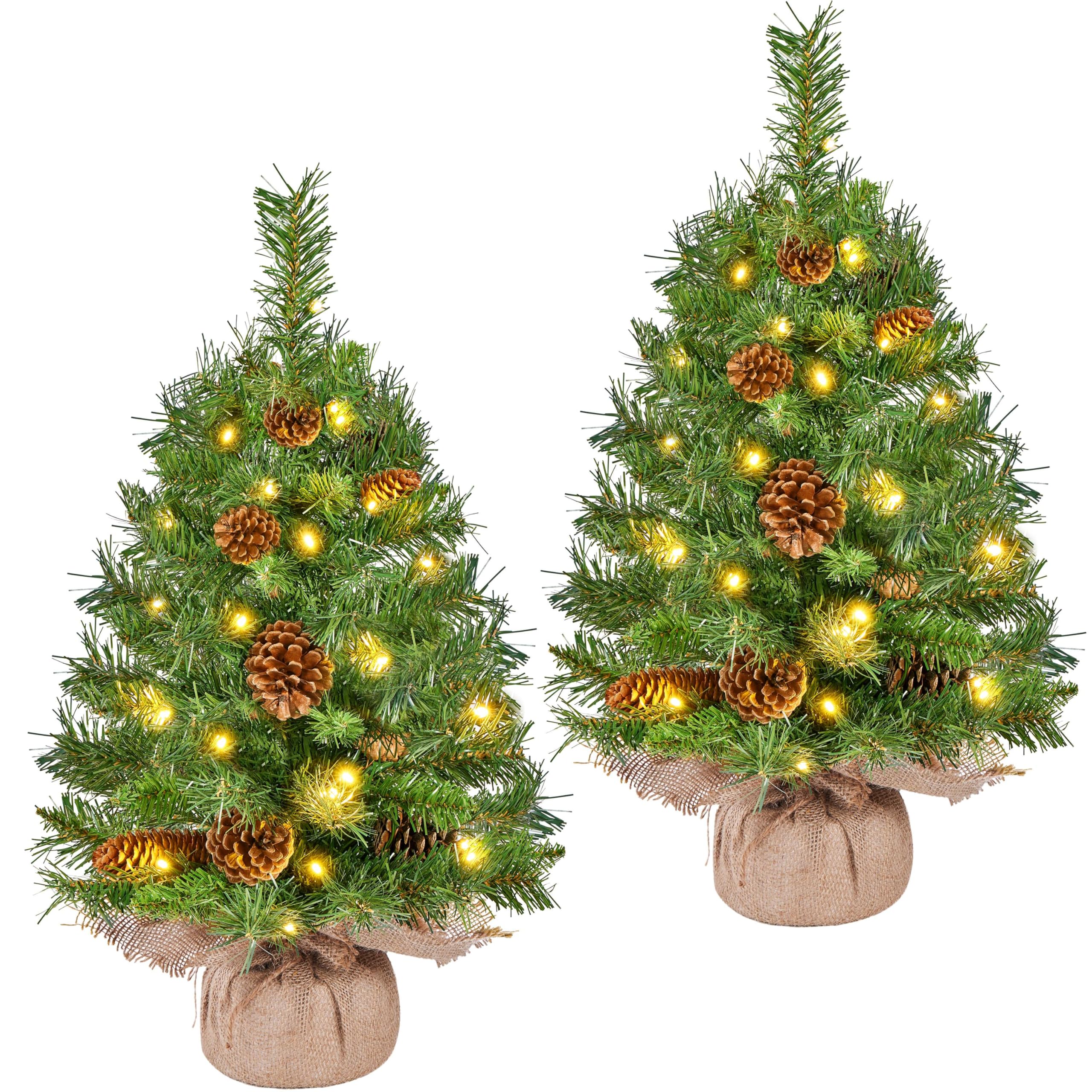 Amazon.com: Yaheetech 2Pcs Pre-lit Artificial Mini Christmas Tree, 2ft ...