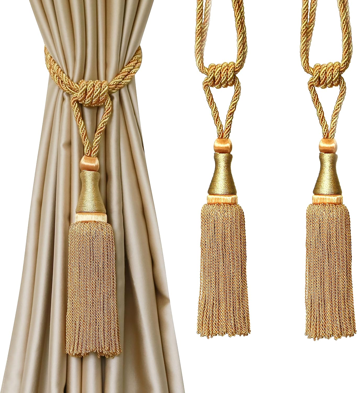 Amazon.com: HedongHexi 2 Pack Large Tassel Curtain Tiebacks, Luxury ...