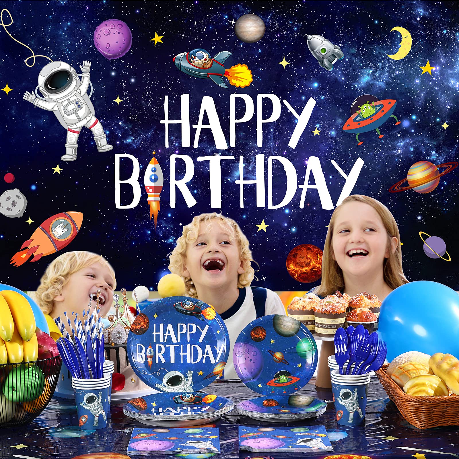 150 Pieces Outer Space Party Supplies Galaxy Birthday Party Decorations ...
