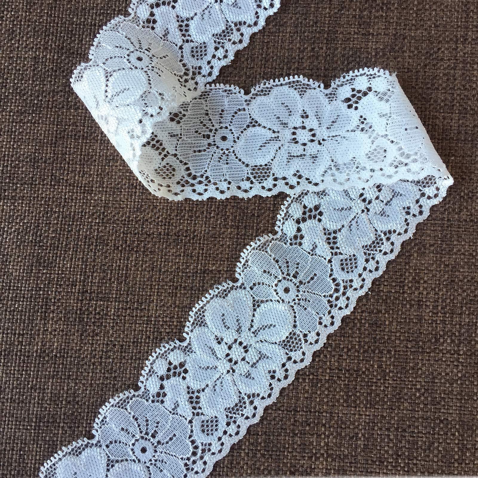 Amazon.com: Lace Realm 2.25 Inches Wide White Stretch Lace Ribbon with ...