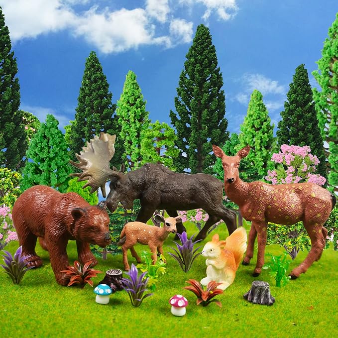 Amazon.com: 40 PCS Woodland Animals Figures Model Trees 5 Pcs Animal ...