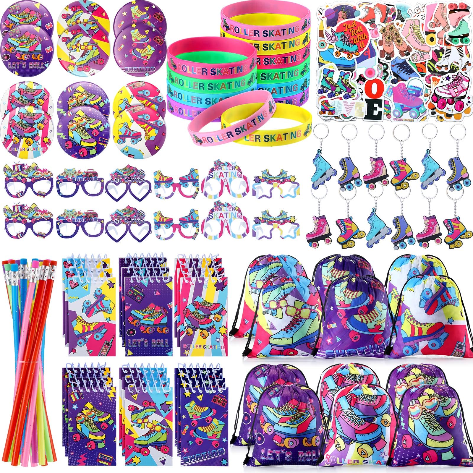Amazon.com: Tellingyou 140 Pcs Roller Skate Party Favors Includes 12 ...
