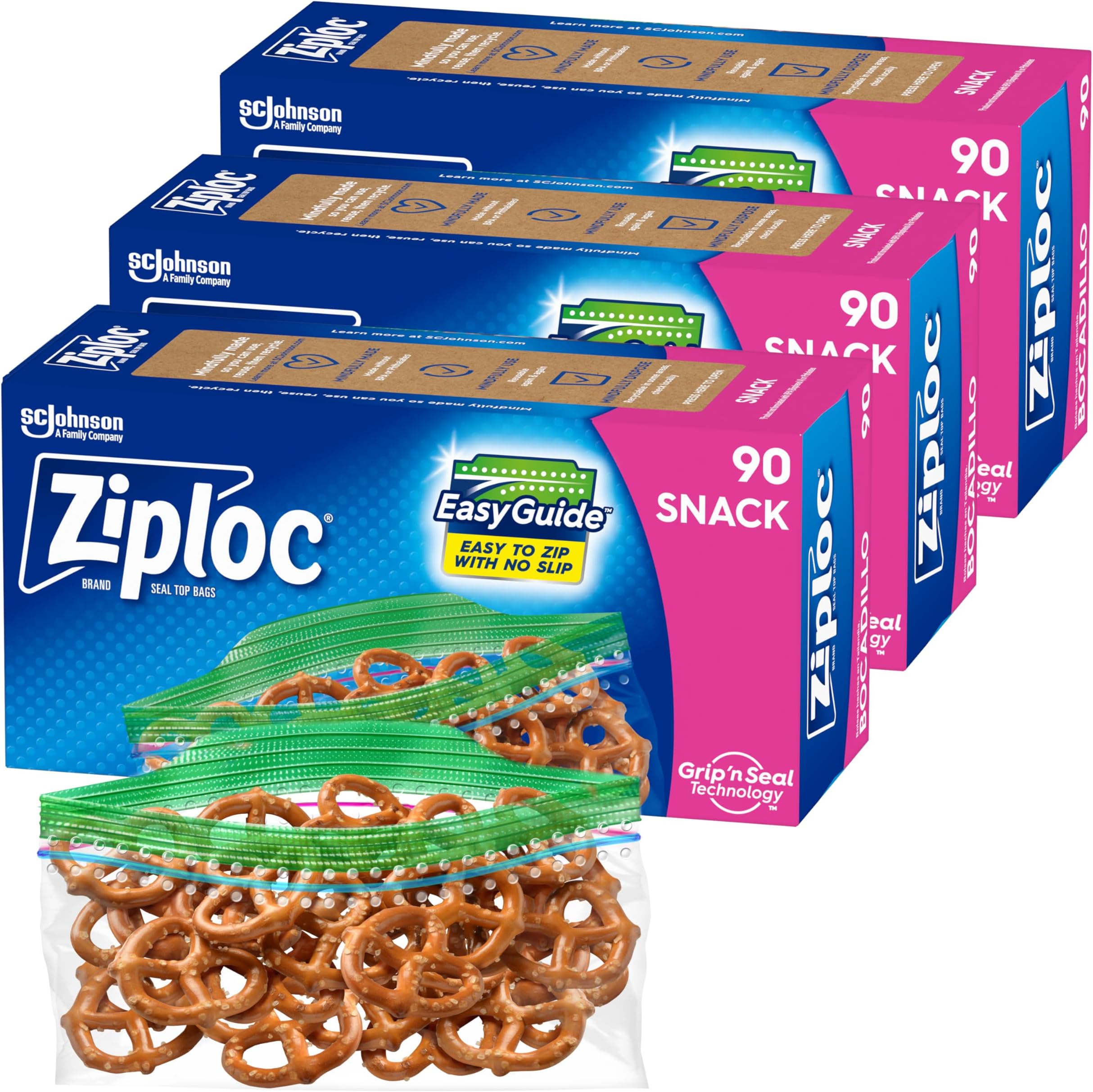 Amazon.com: Ziploc Snack Bags with EasyGuide Texture, Small Plastic ...