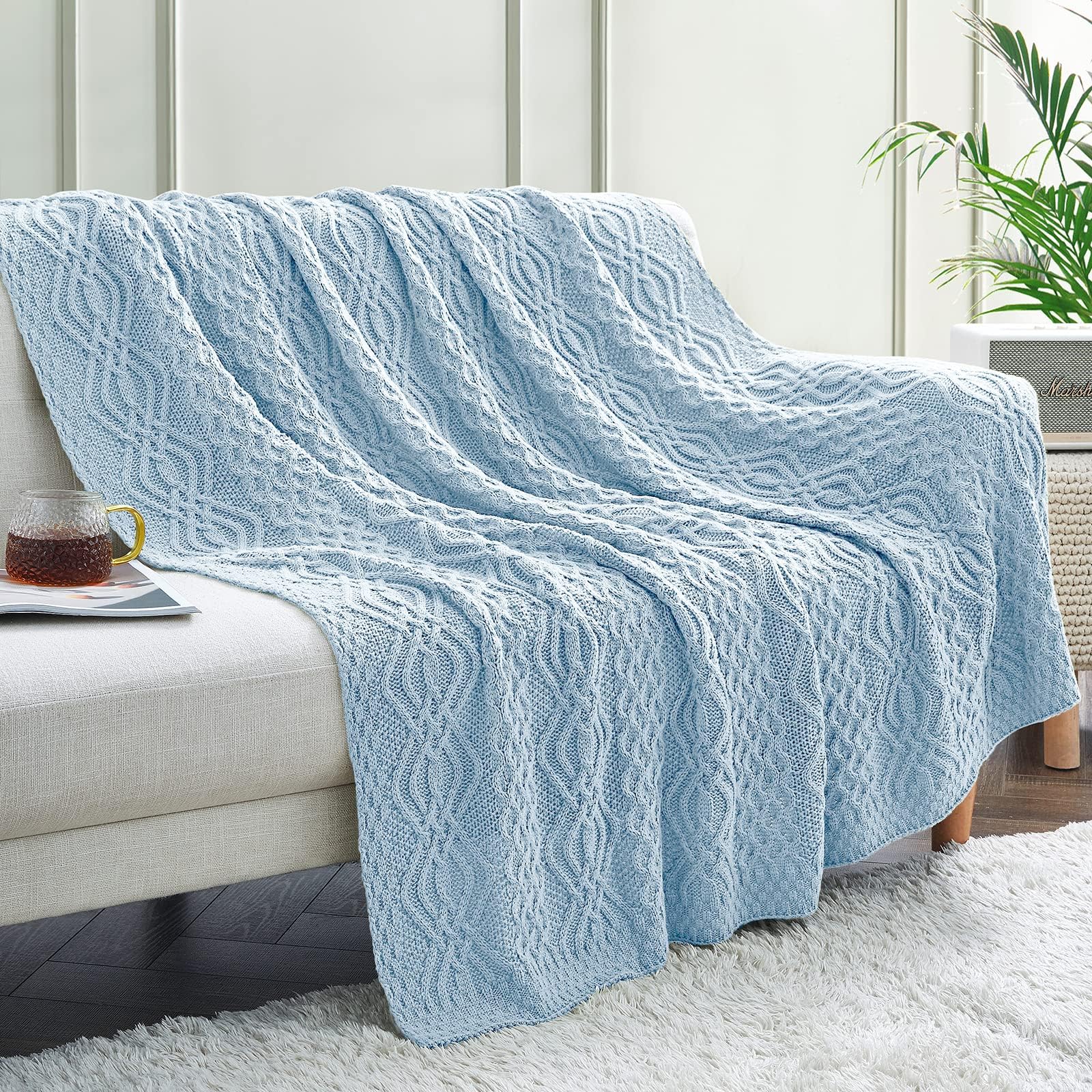 Amazon.com: BOURINA Blue Throw Blanket 50x60 Inches Throw Textured ...