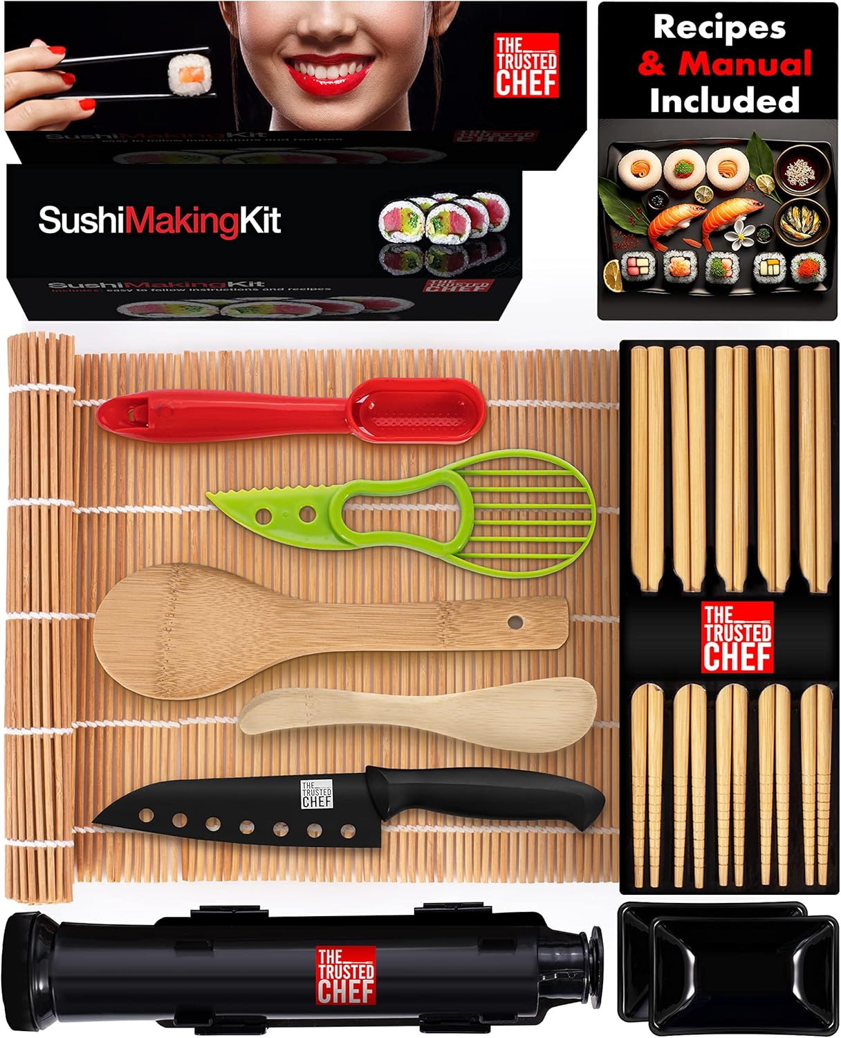 Sushi Making Kit – The Trusted Chef Ⓡ Complete Sushi Maker Kit w/Bamboo ...
