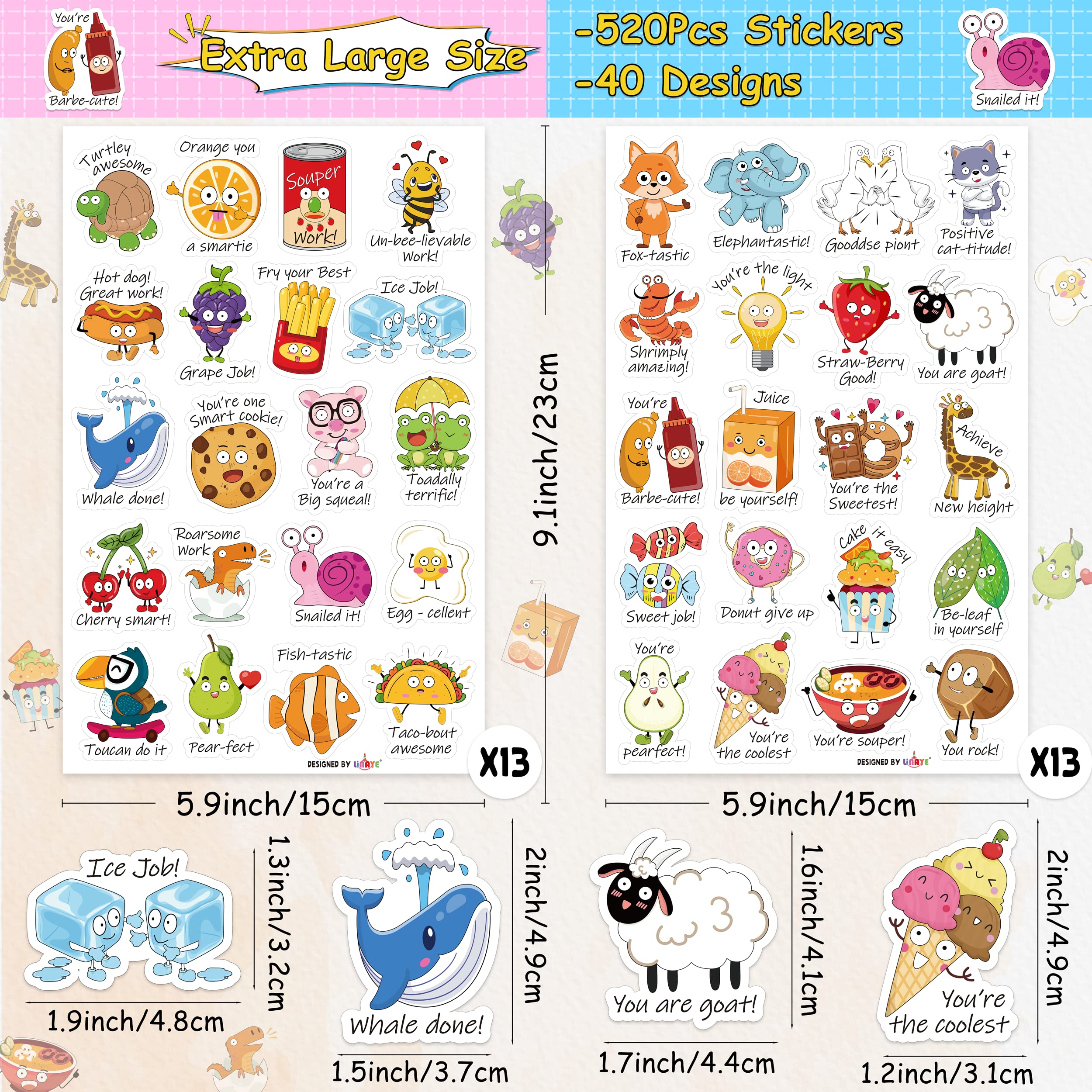 Snapklik.com : Punny Rewards Stickers, 520Pcs In 40 Cartoon Designs ...