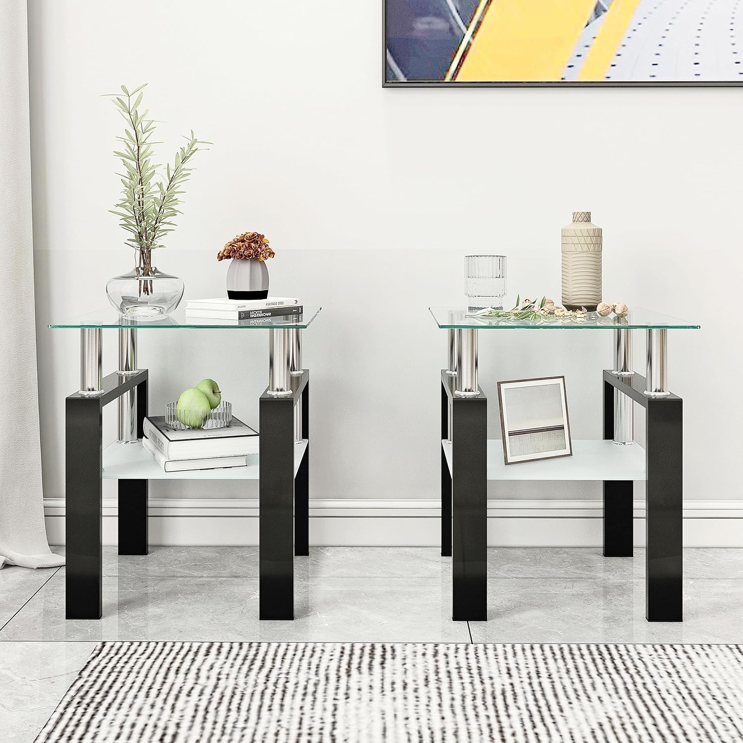 Amazon.com: Modern Tempered Glass Coffee Table End Table, Square Glass ...