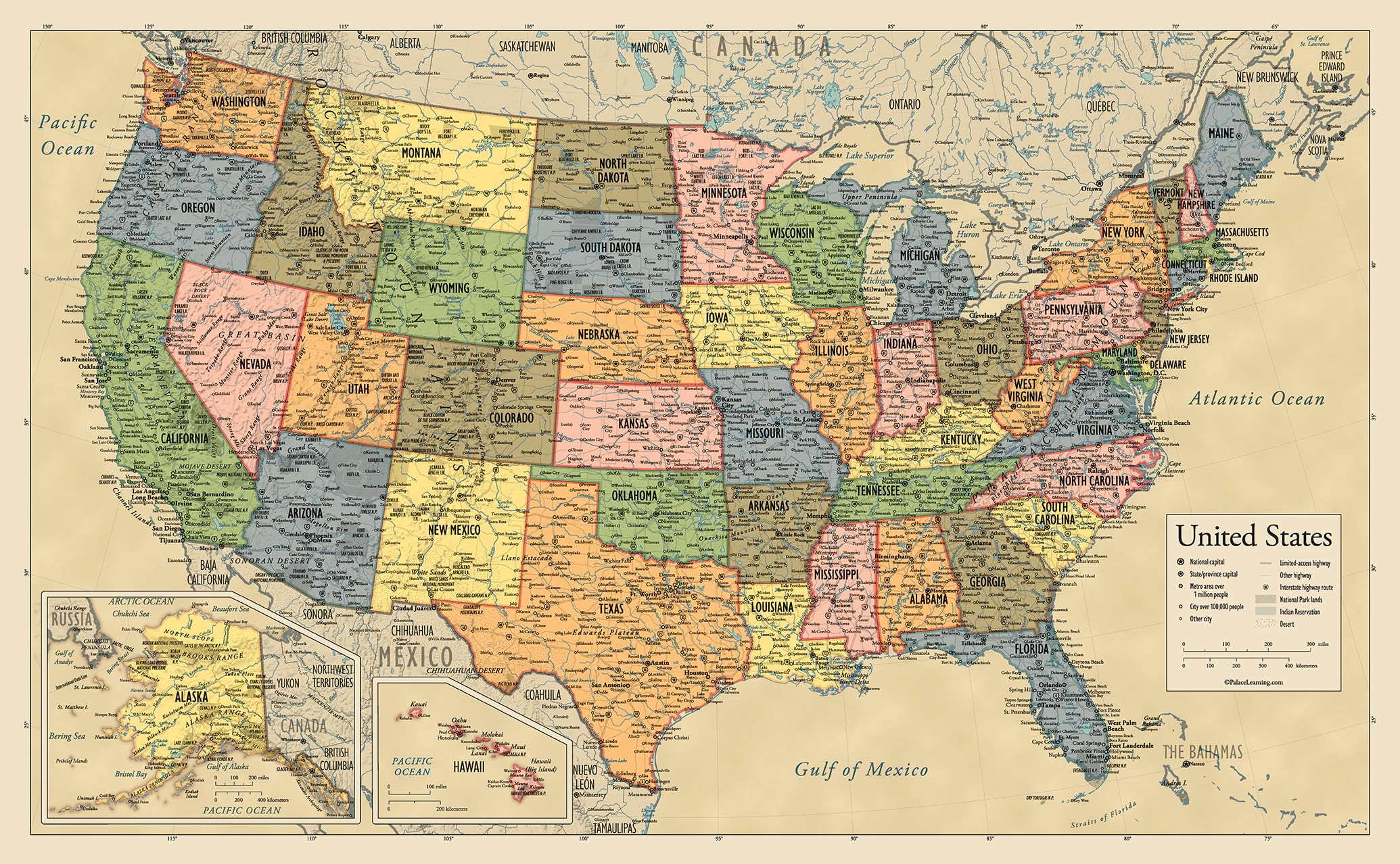 Laminated United States Map Poster Us Map Wall Chart Made | Desertcart ...