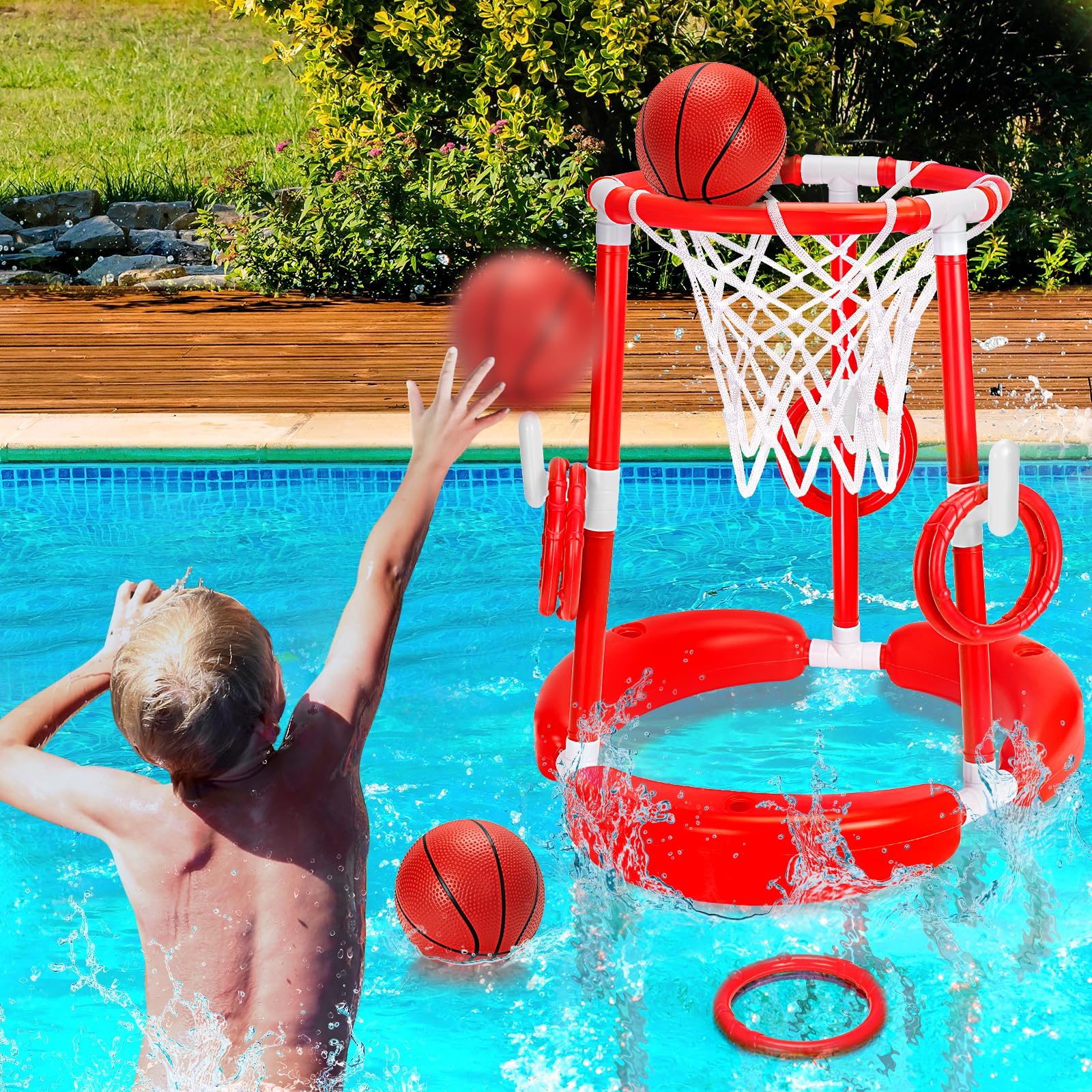 Snapklik.com : Pool Basketball Hoop, 2-in-1 Poolside Floating Pool ...