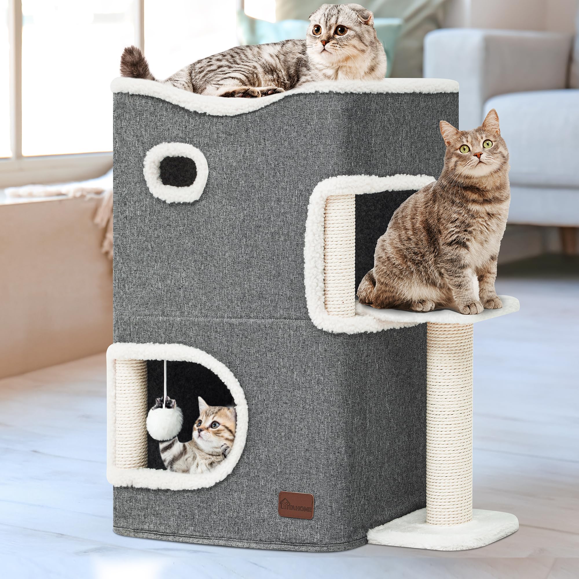 Snapklik.com : YITAHOME 2-Tier Cat House, Indoor Cat Cave Bed Playhouse ...