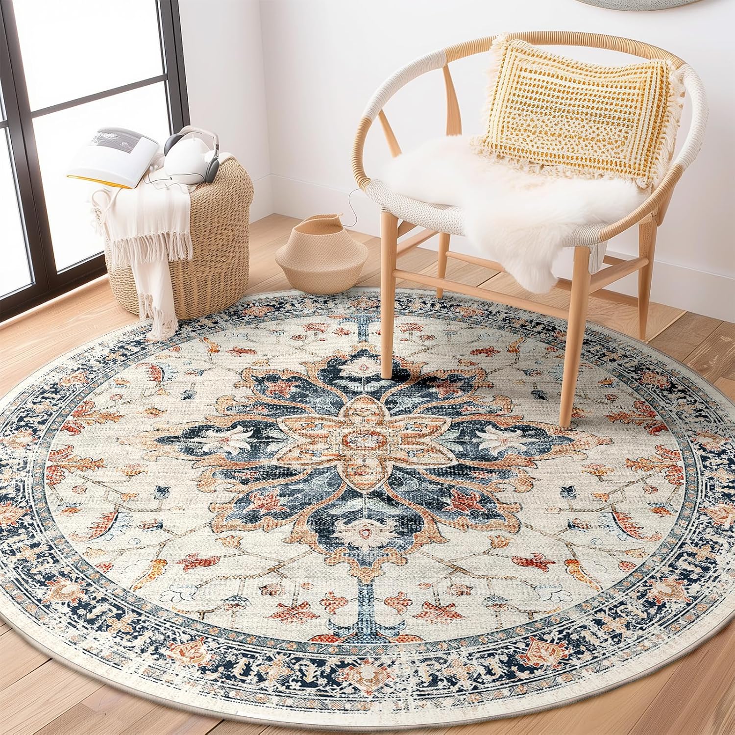 Amazon.com: RELEANY 6ft Round Rug, Area Rugs 6ft, Washable Rug, Non ...