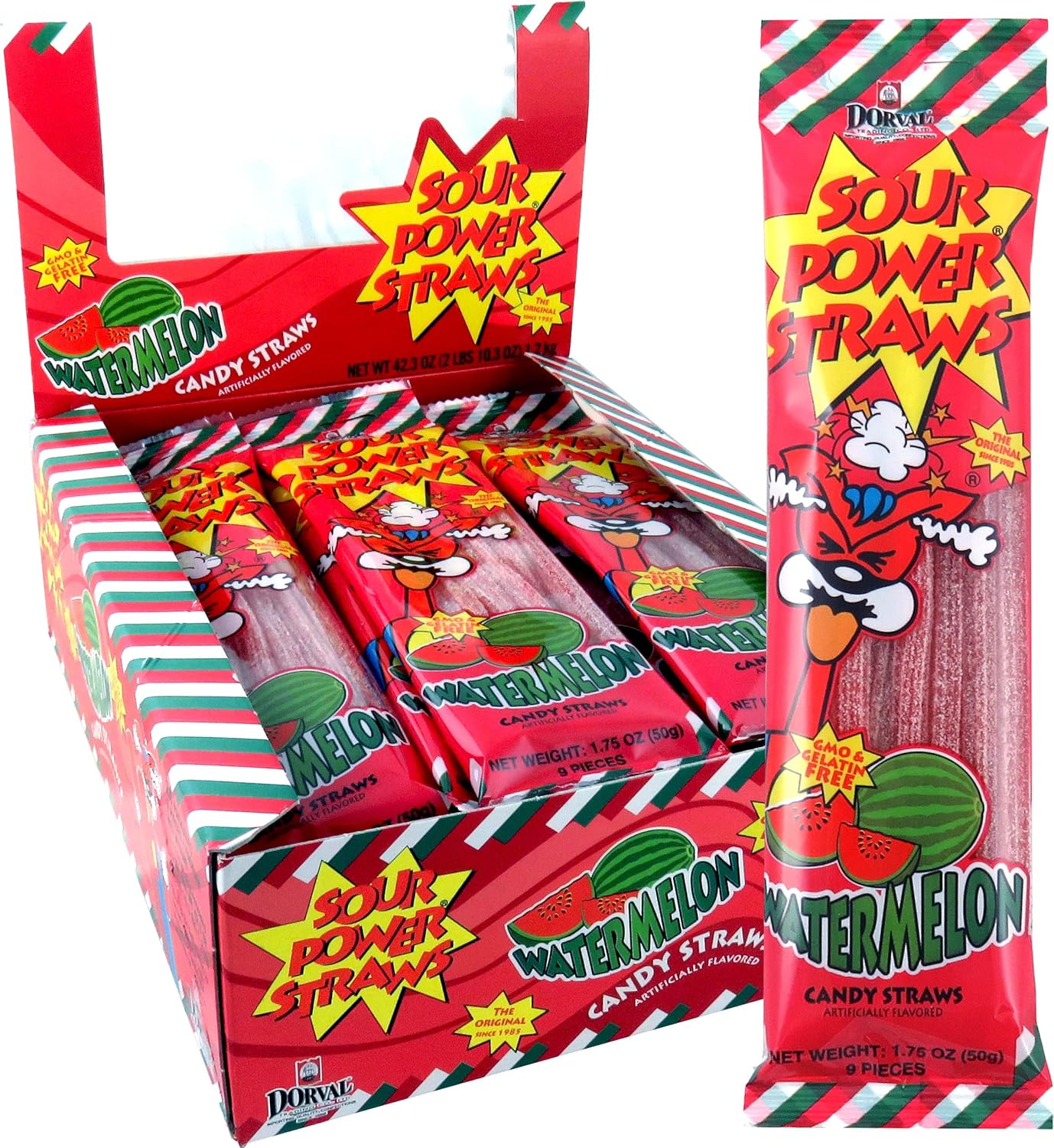 Amazon.com : Sour Power Candy Straws, Watermelon, 1.75 oz (Pack of 24 ...