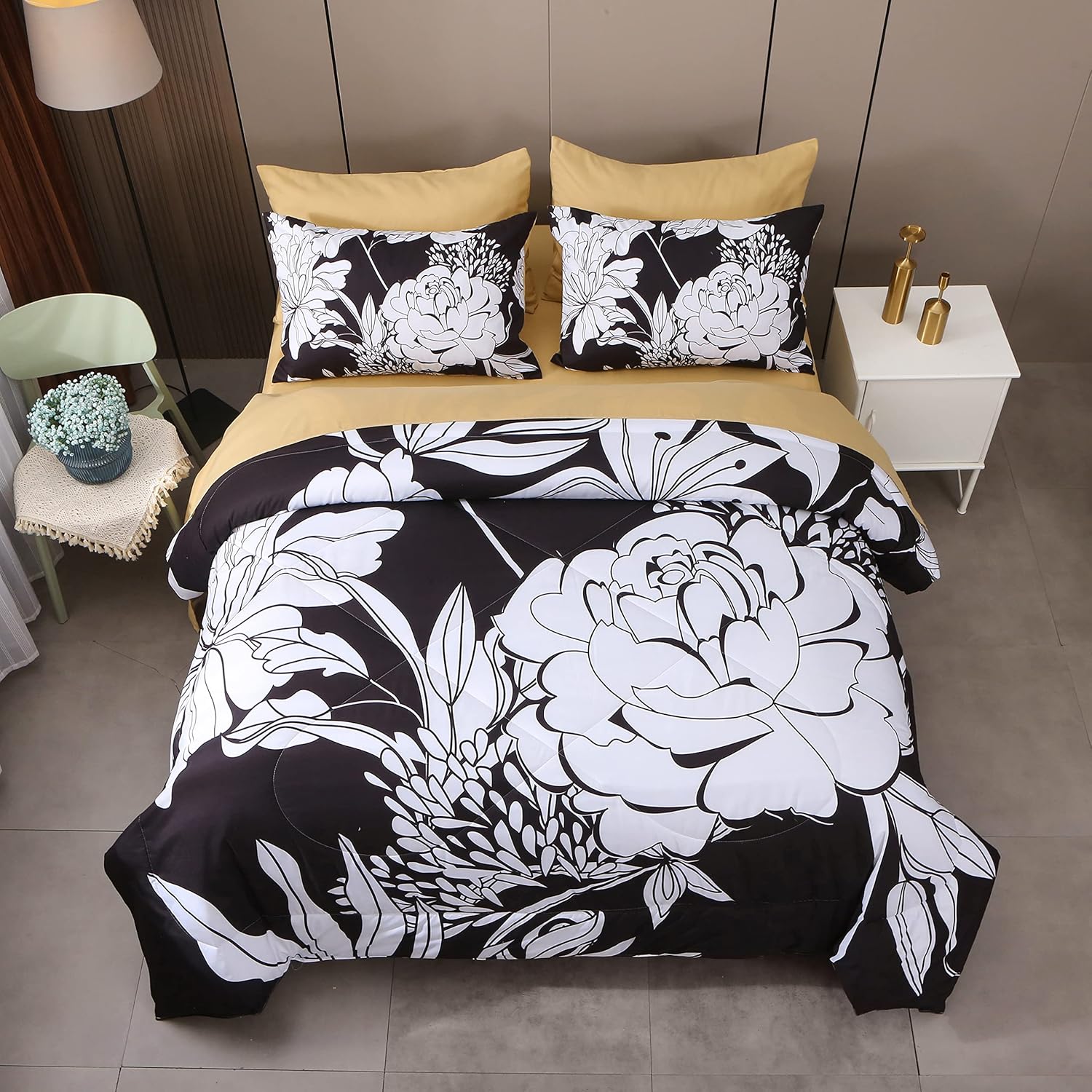 NiuOne Floral Comforter Set, 7 Piece Queen Bed Set with Comforter and ...