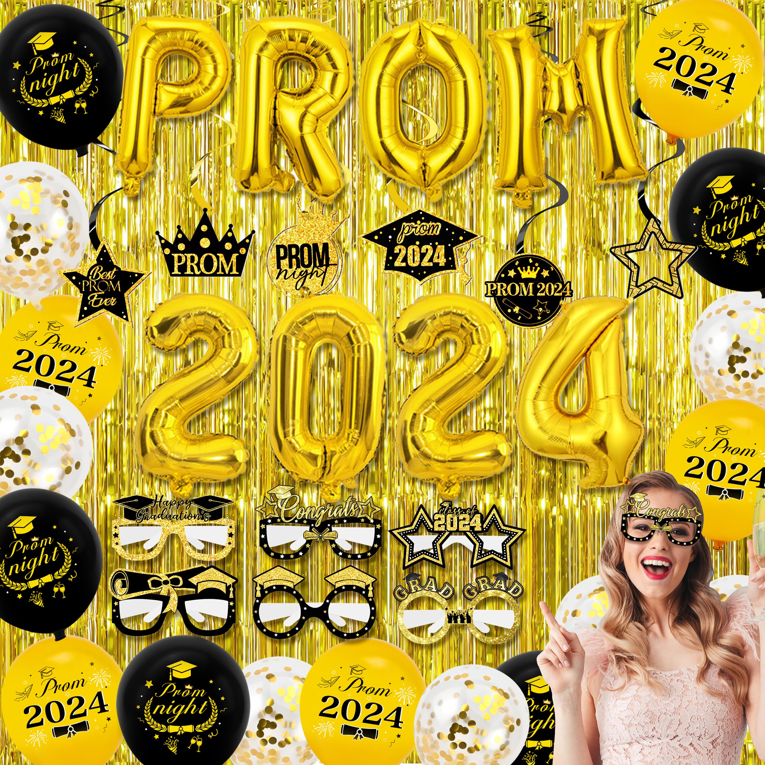 Buy AbitonccProm Decorations 2024 Prom Balloons 2024 Banner Black and ...