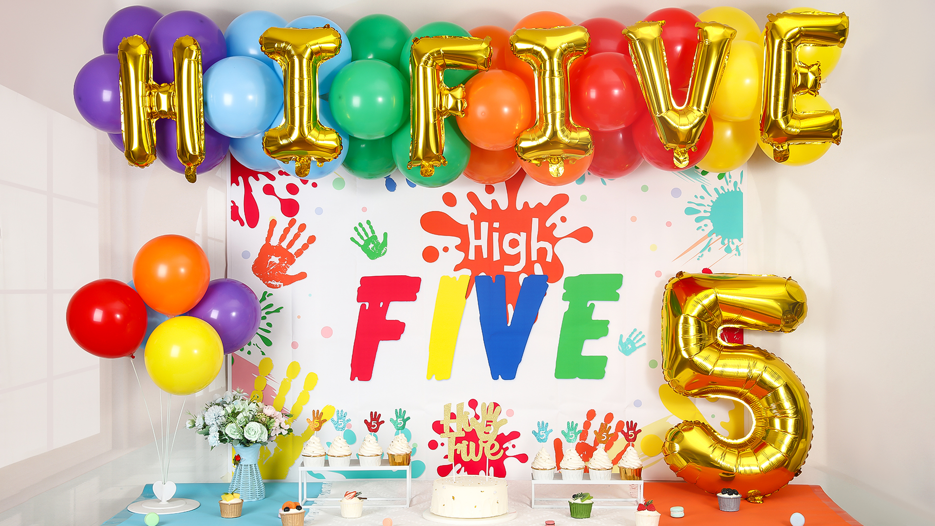 Number 5 Balloons Hi Five 5th Birthday Party Decorations Kit - Backdrop ...