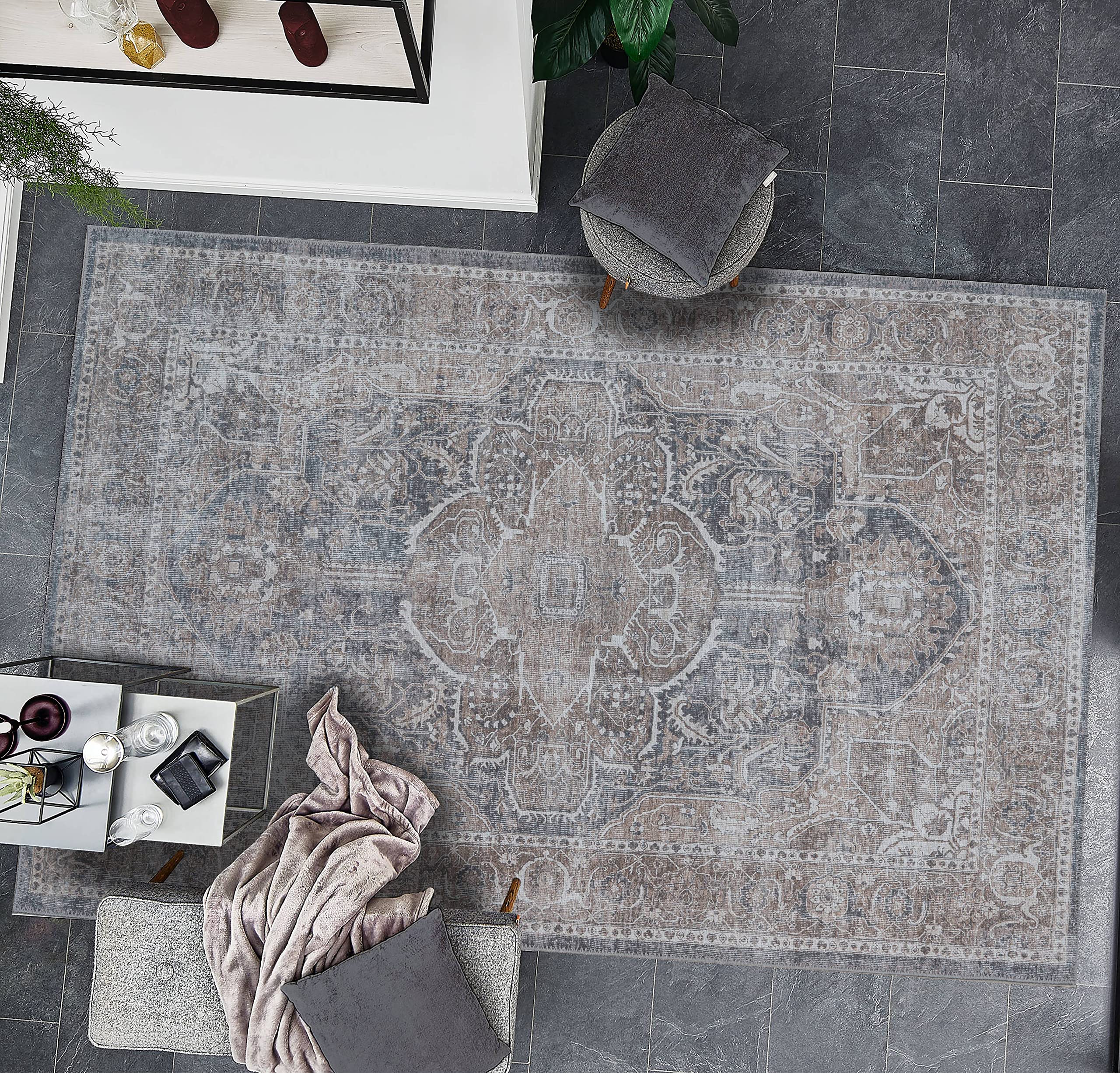 Adiva Rugs Machine Washable 6x9 Area Rug with Non Slip Backing for ...