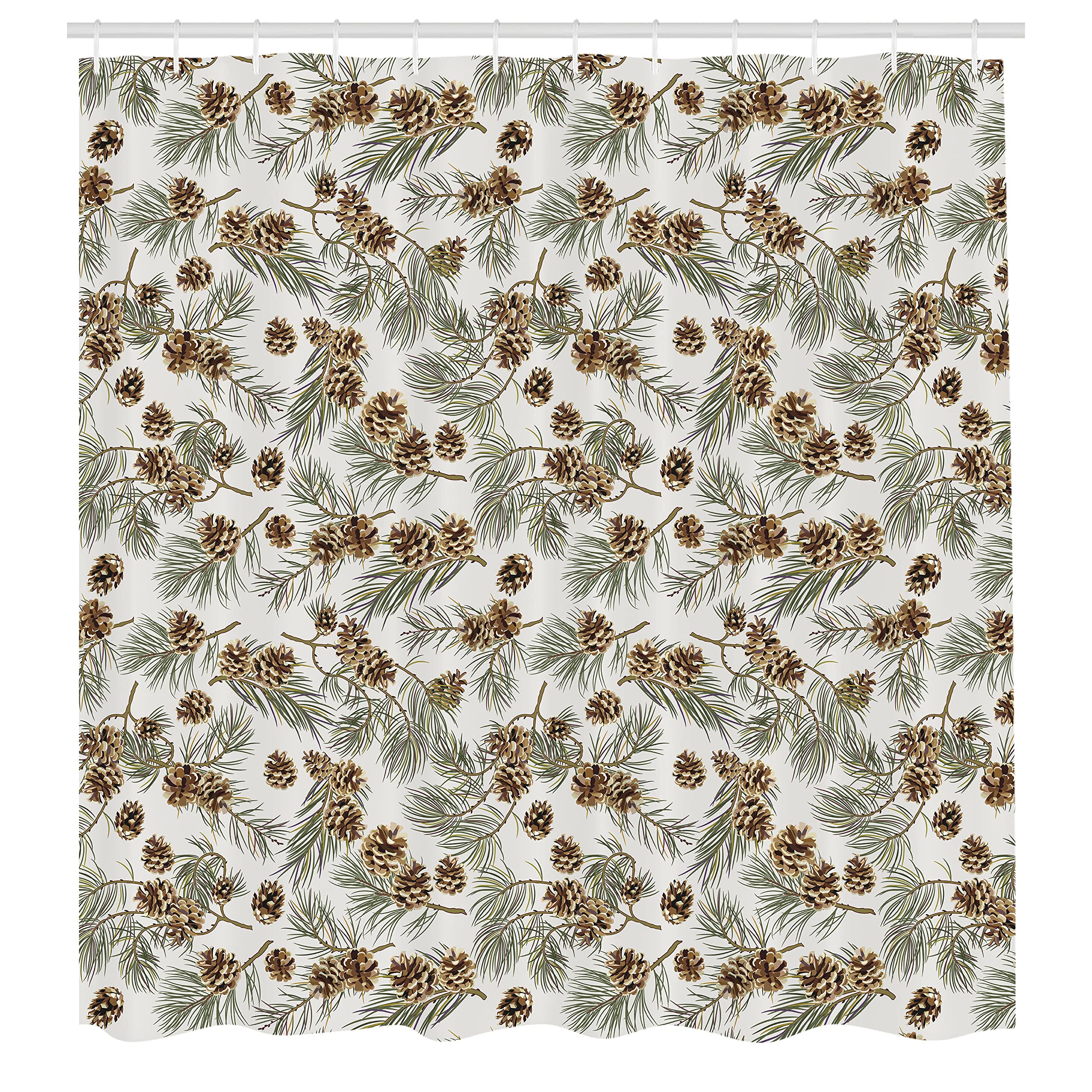 Lunarable Pinecone Shower Curtain, Scenery Illustration of Hand Painted Pine Tree Branches and ...