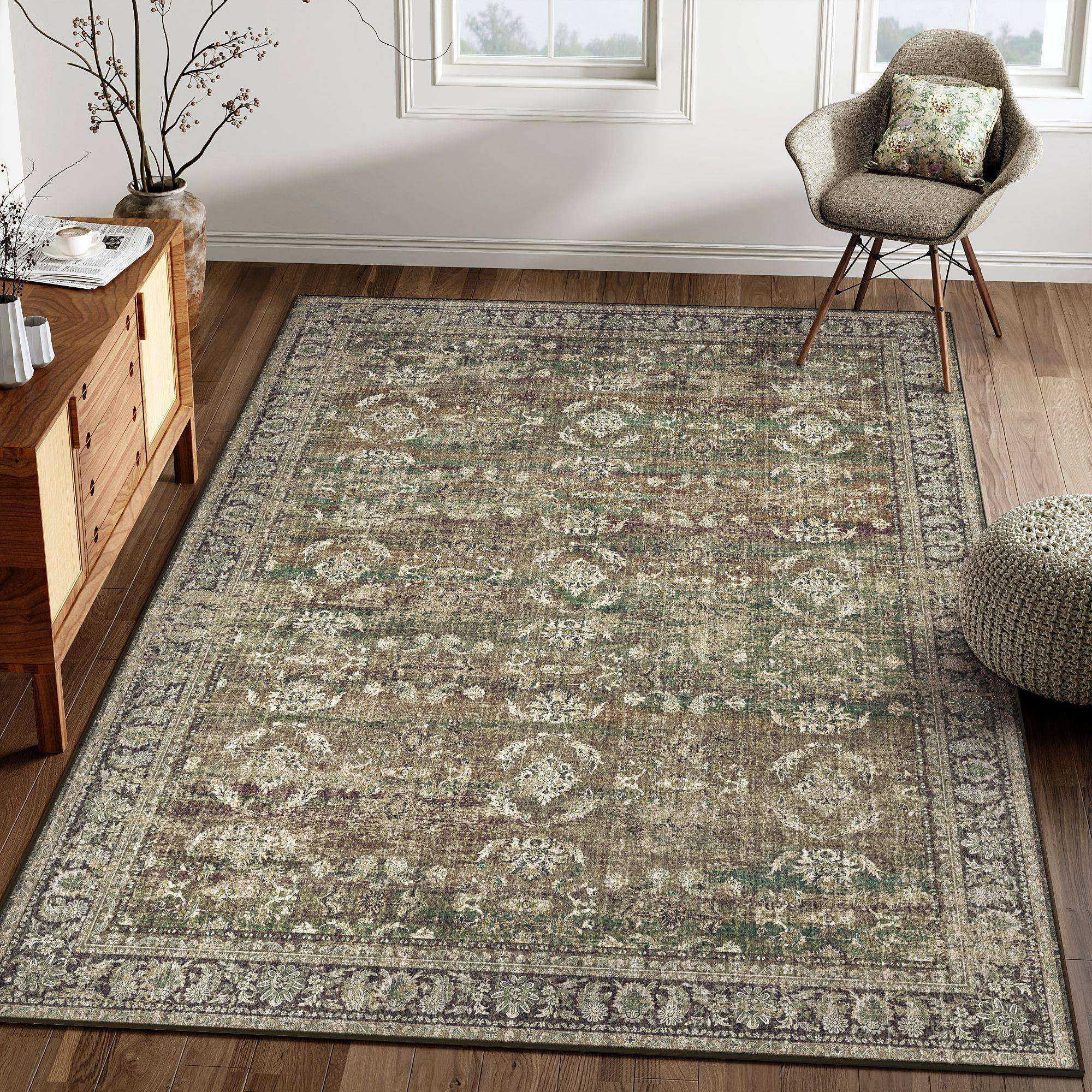 Amazon.com: PureCozy Vintage Area Rug 5x7 Brown Washable Living Room ...