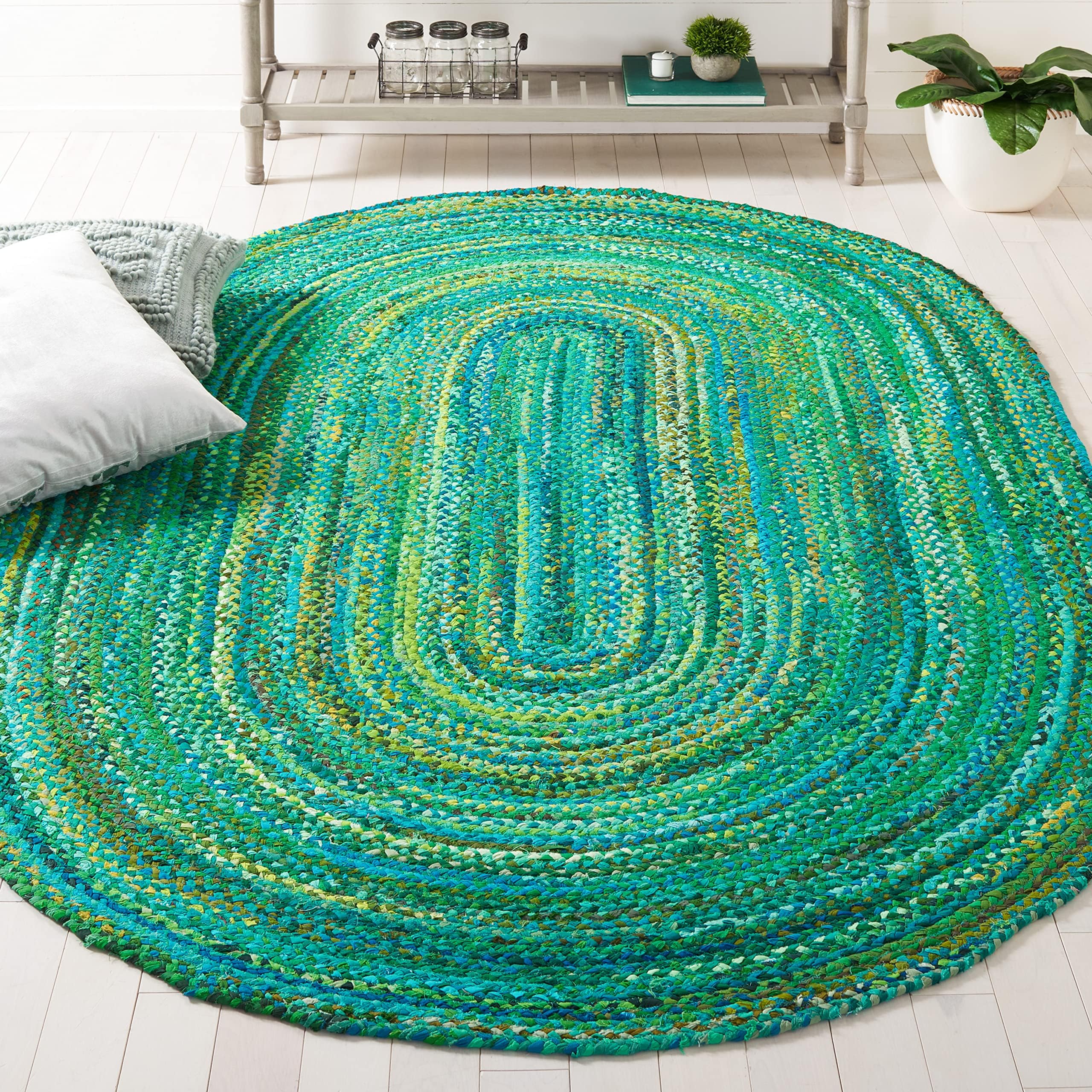 Amazon.com: Super Area Rugs Oval 5X8 Blue/Cream Braided Rug Hartford ...