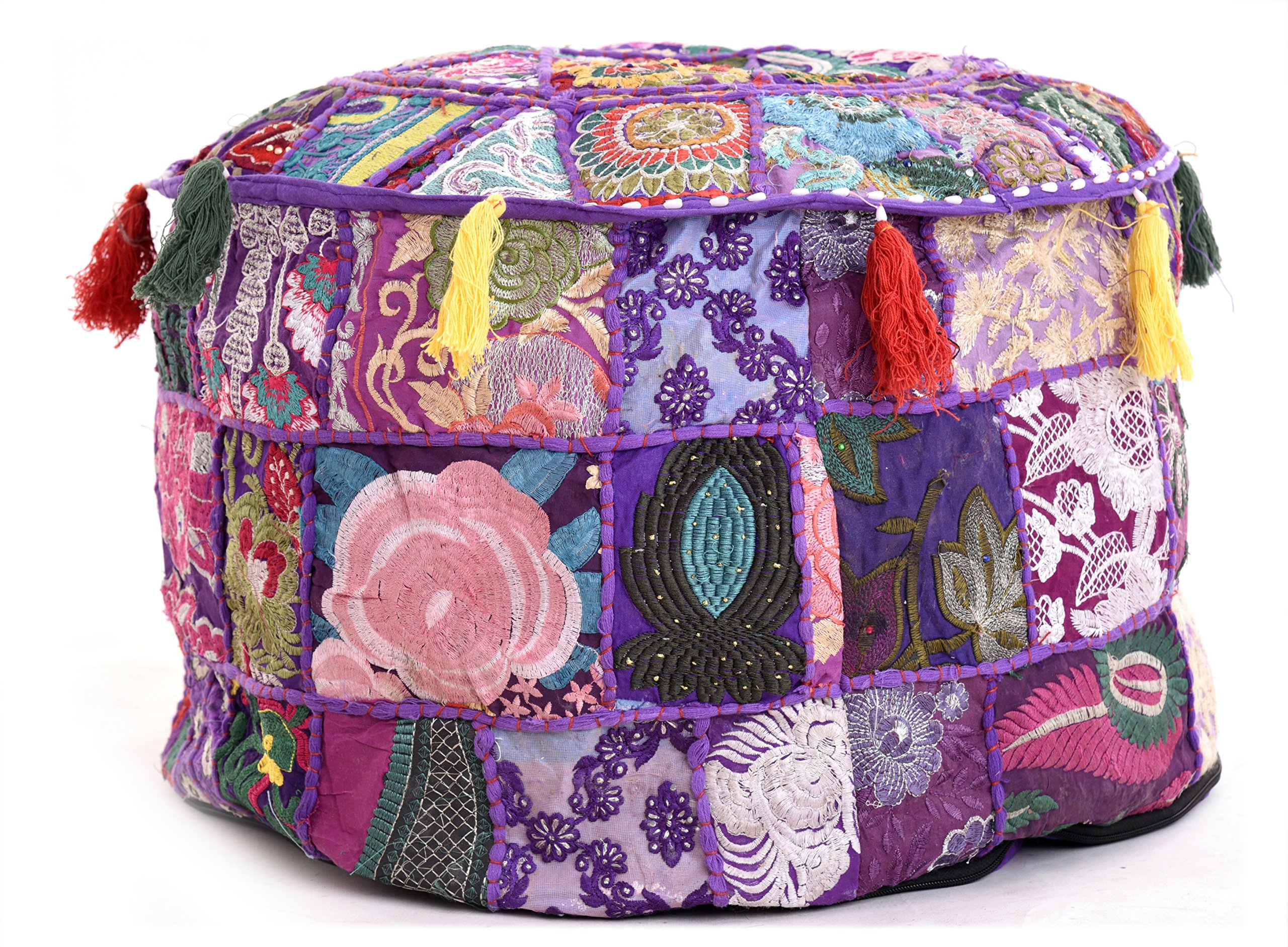 Handicraft-Palace Purple Embroidery Pouf Ottoman Pouffe Cover Ethnic ...