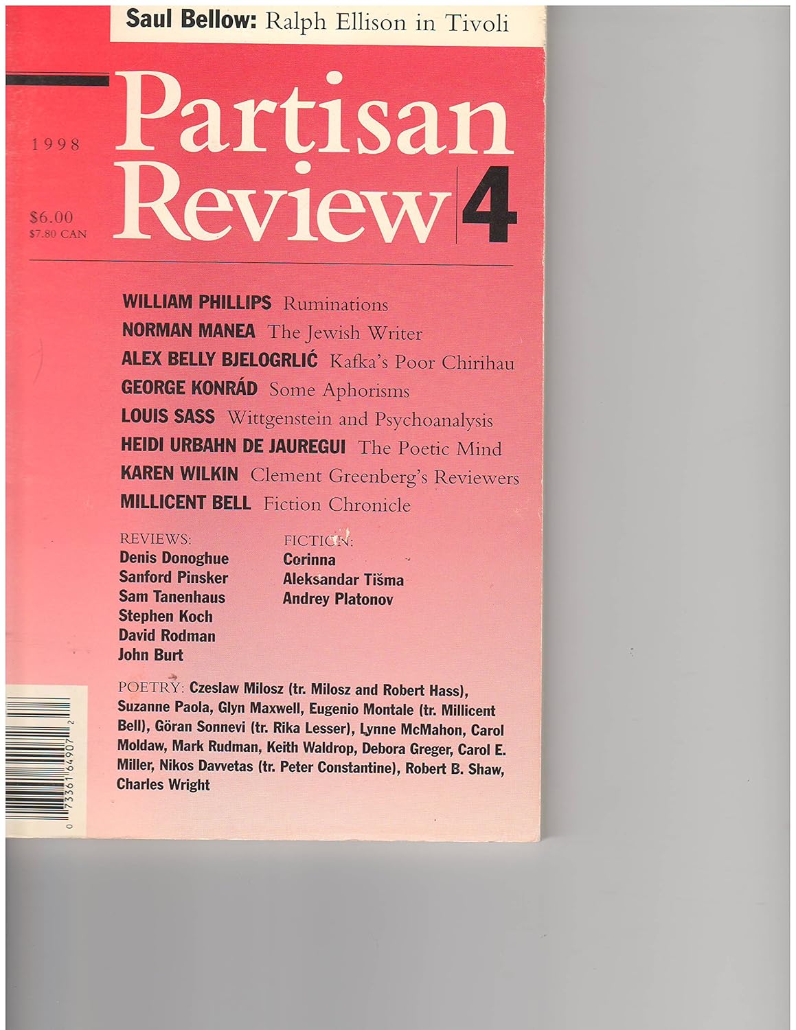 Partisan Review: 1998 (Volume LXV Number 4) (Volume LXV Number 4 ...