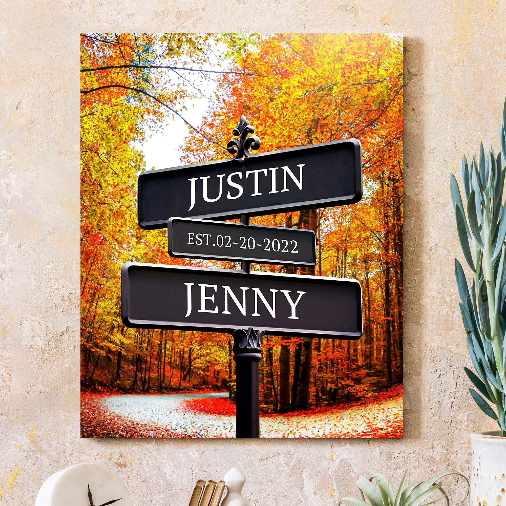 Amazon.com: CP CANVASPATH Crossroads Sign Couple's Name and Date on ...