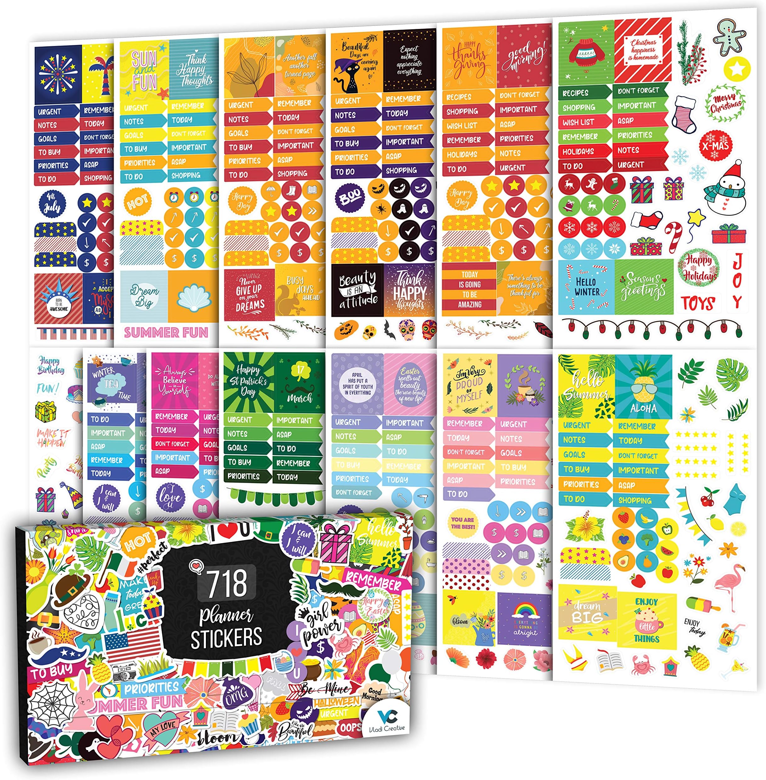 Amazon.com: Ospelelf Planner Stickers, 18 Sheets Monthly Calendar ...