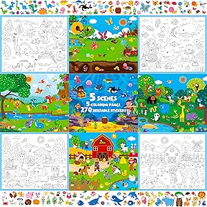 Amazon.com: Reusable Sticker Activity Pad, 5 Large Size Scenes, 5 ...