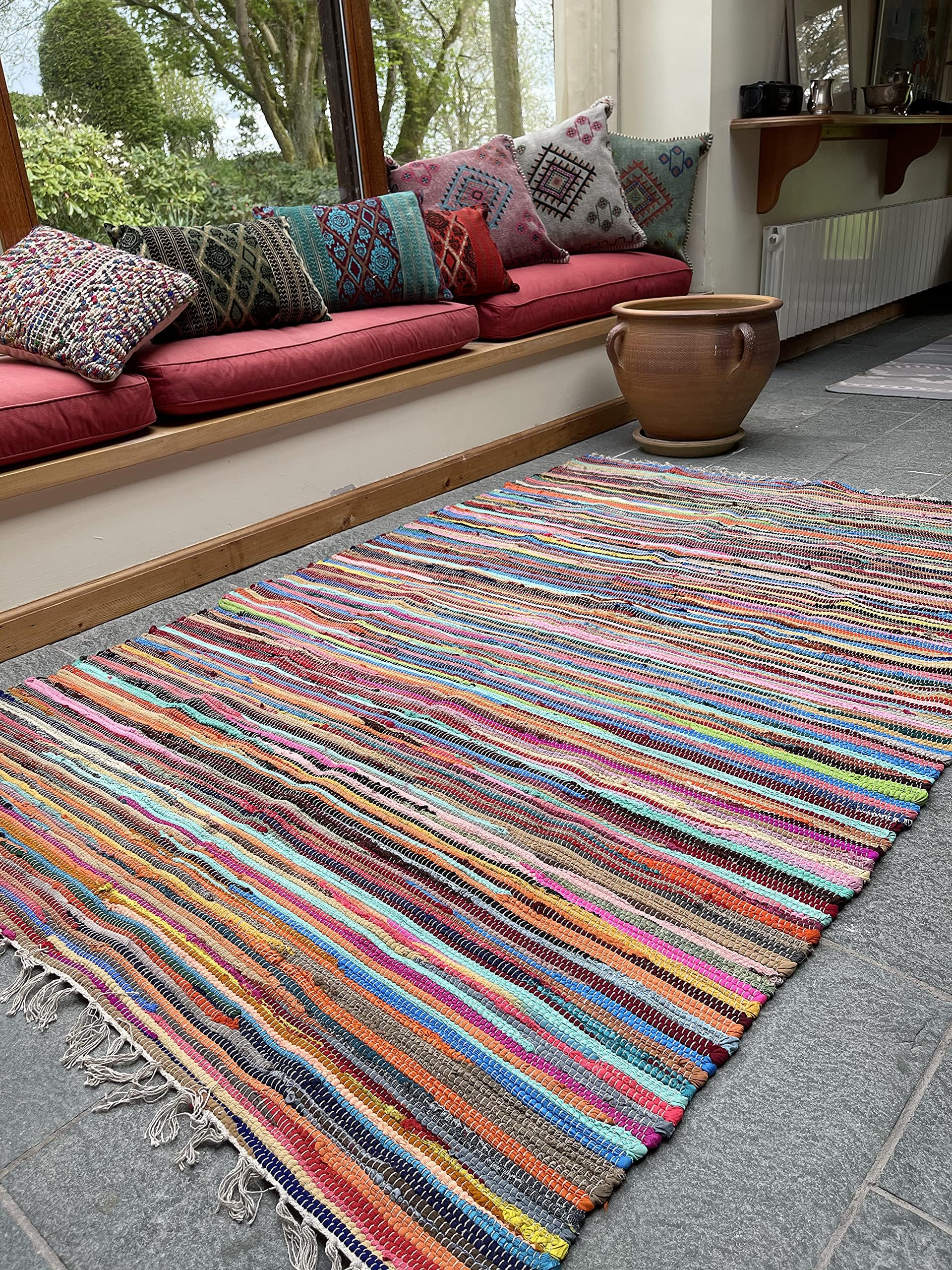 Second Nature Online Rag Rug Multi Colour Fair Trade Shabby Chic Chindi ...