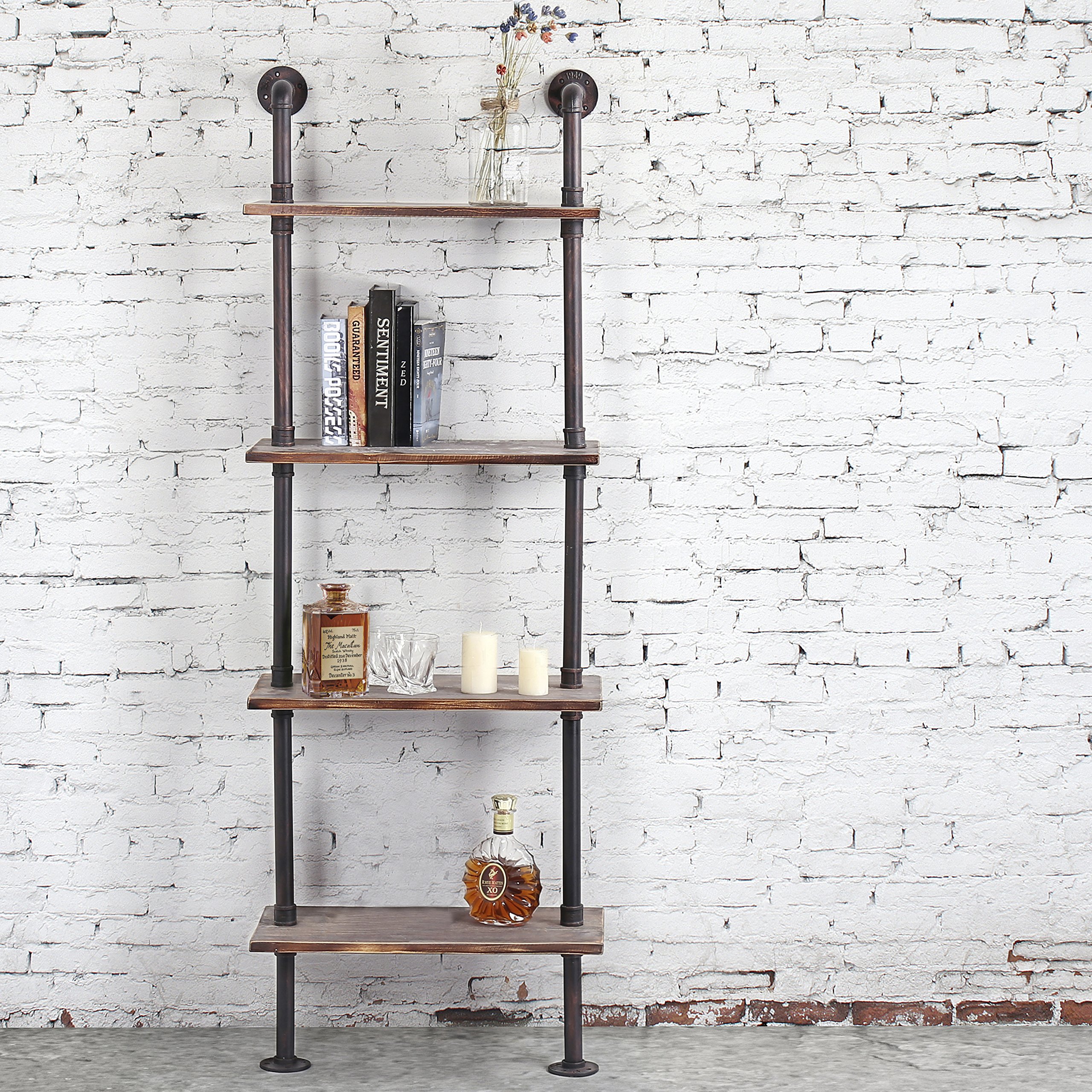 MyGift Industrial Style Metal and Wood Wall-Mounted 4-Tier Display ...