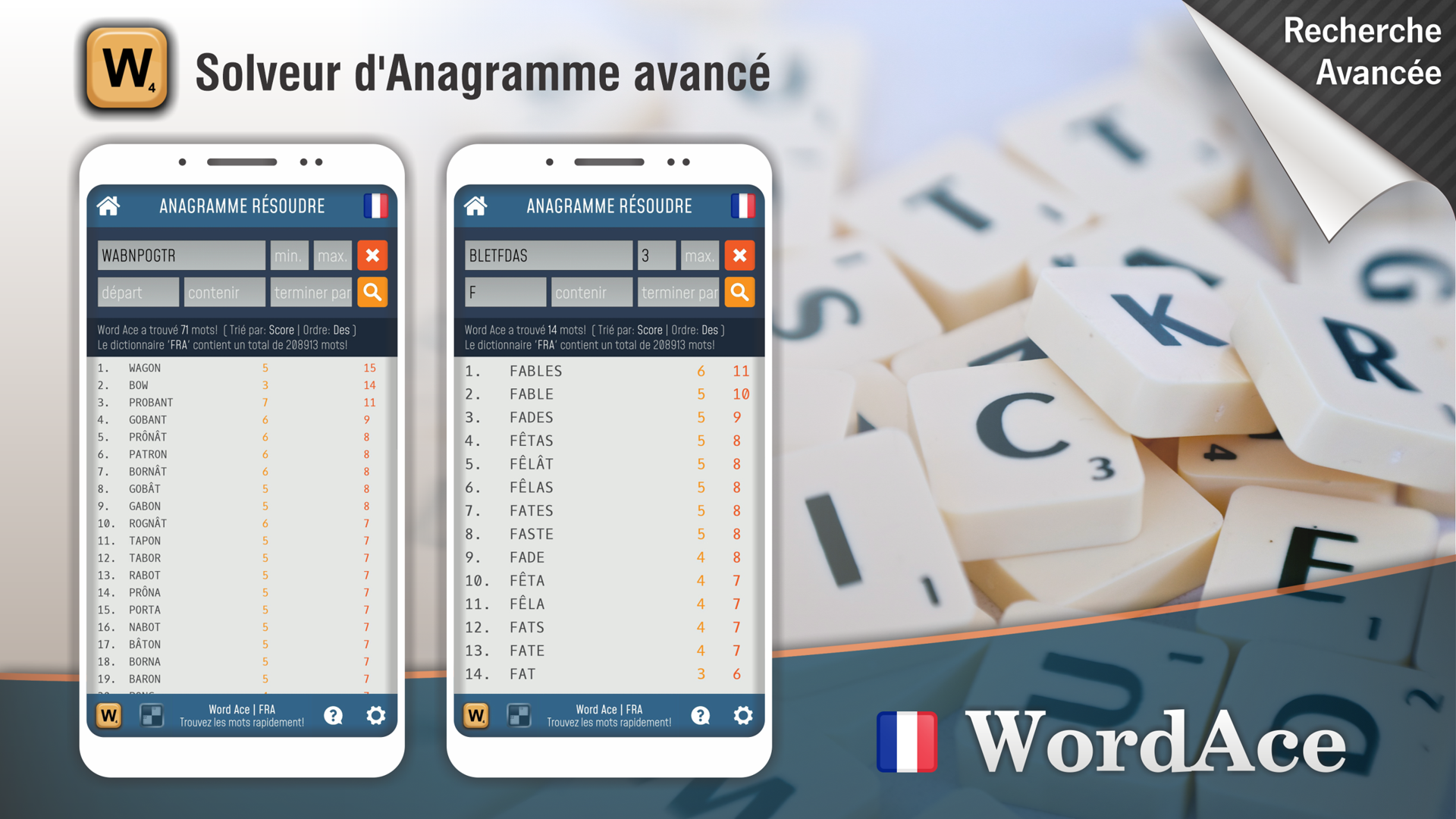 Word Ace - Recherche de mots, solveur d'anagrammes - Application sur Amazon Appstore