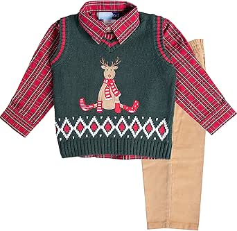 Amazon.com: Good Lad Toddler Boys Three Piece Green Reindeer Appliqued ...