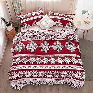 Amazon.com: LAMEJOR Christmas Duvet Cover Set King Size Snowflake Pattern Holiday Bedding Set ...