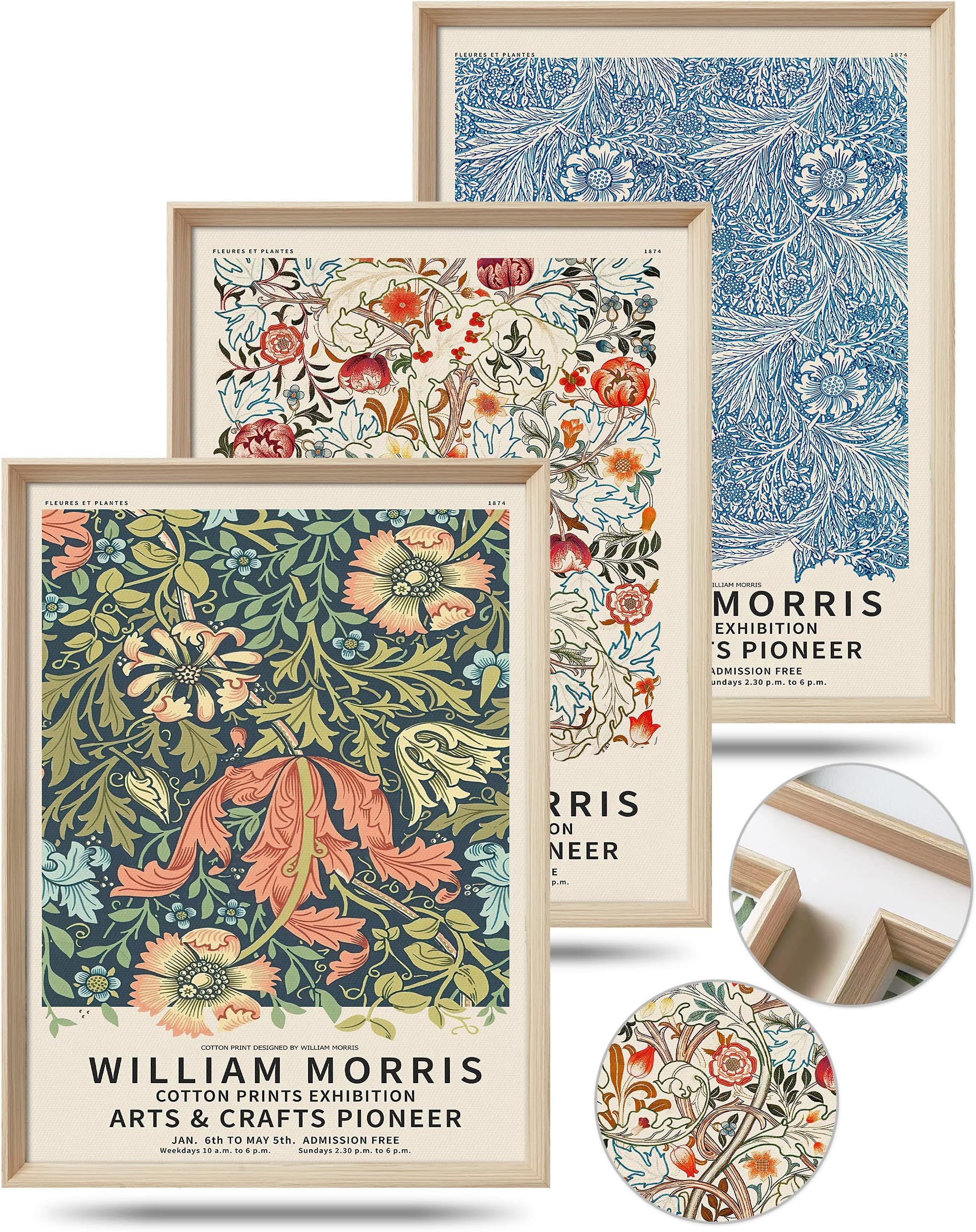 UPWOIGH Wood Framed Wall Art, William Morris Canvas Wall Art,16x12in ...