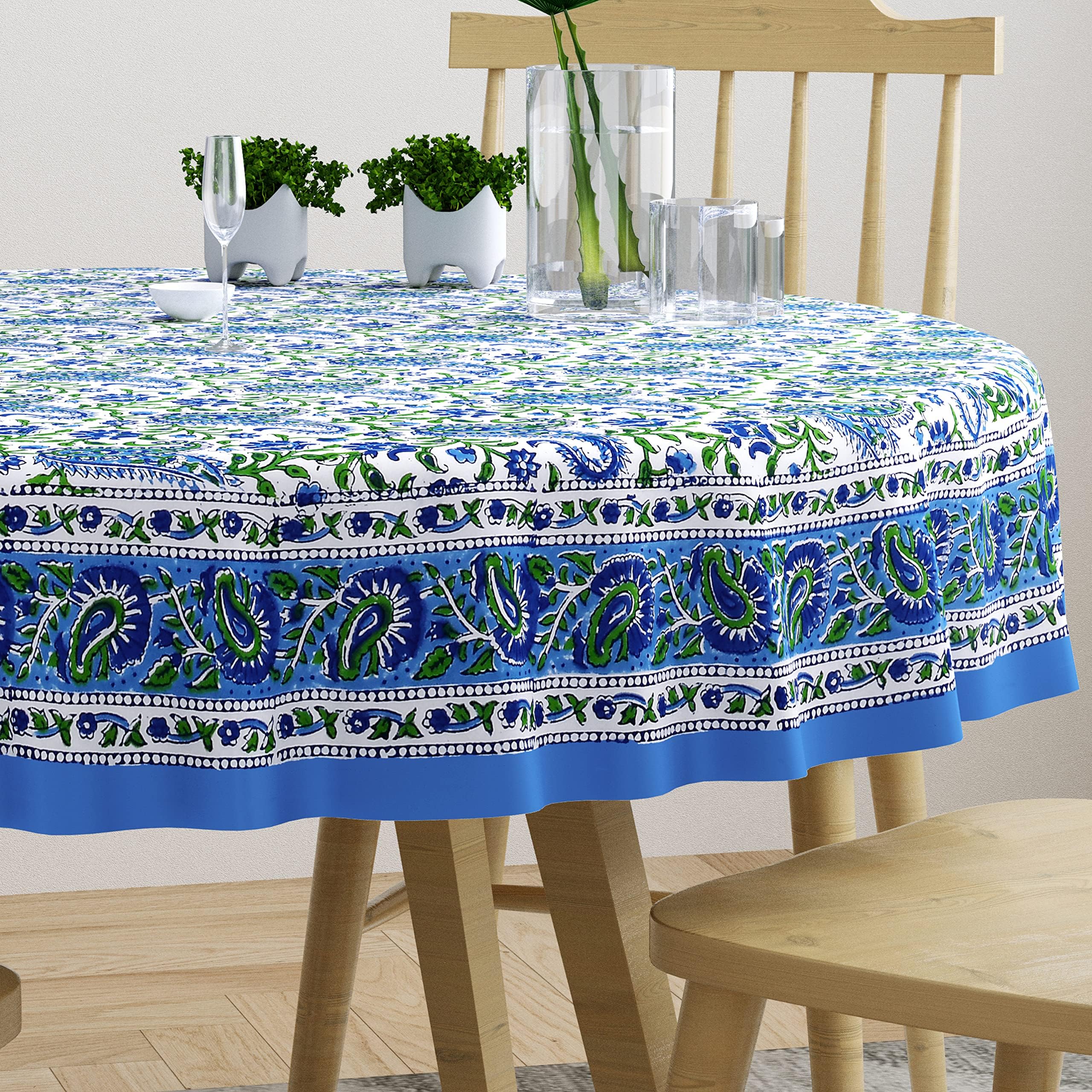 Buy Astitva Premium Cotton 60 Inch Circular Table Cloth | Green Lotus ...