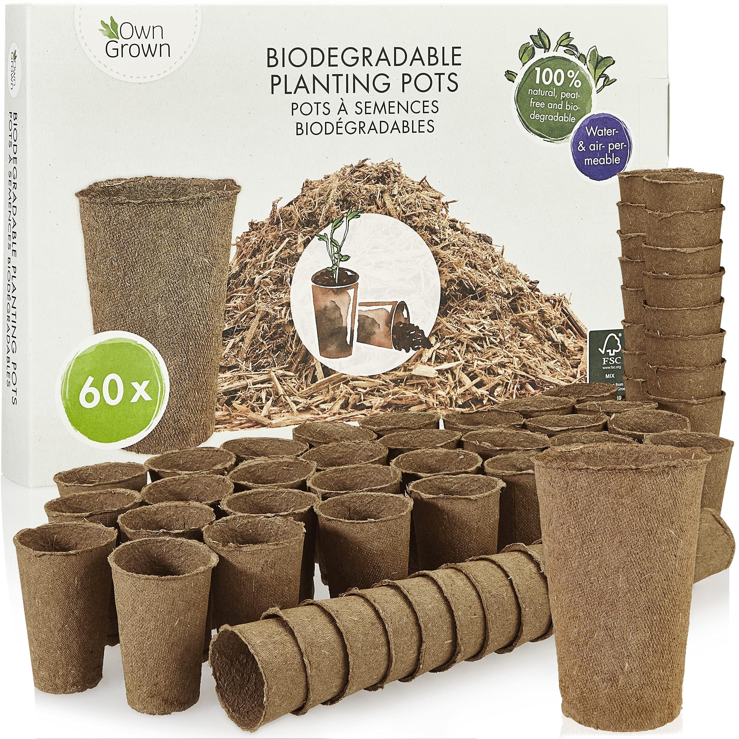 OwnGrown Biodegradable Planting Pots: 60 Premium Small Plant Pots for ...