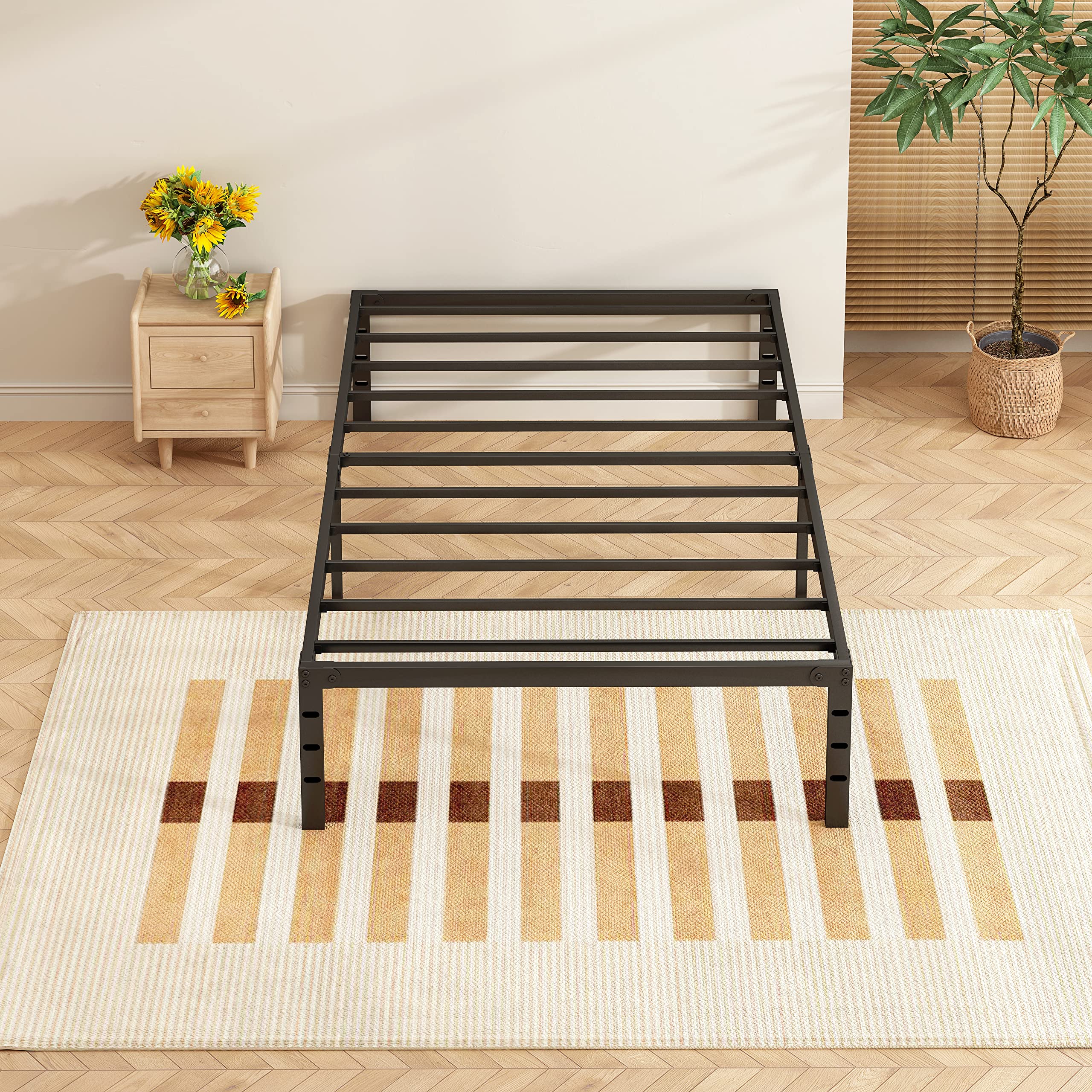 KUJIELAN Black Thickened and Reinforced Metal Bed Frame - Structurally ...