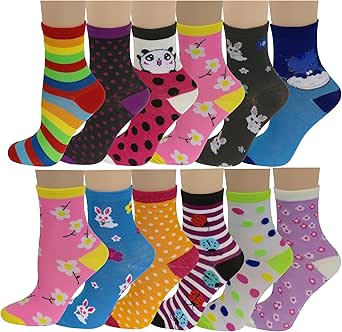 Amazon.com: Ayla 12 Pairs Pack Kids Girls Colorful Creative Fun Novelty ...