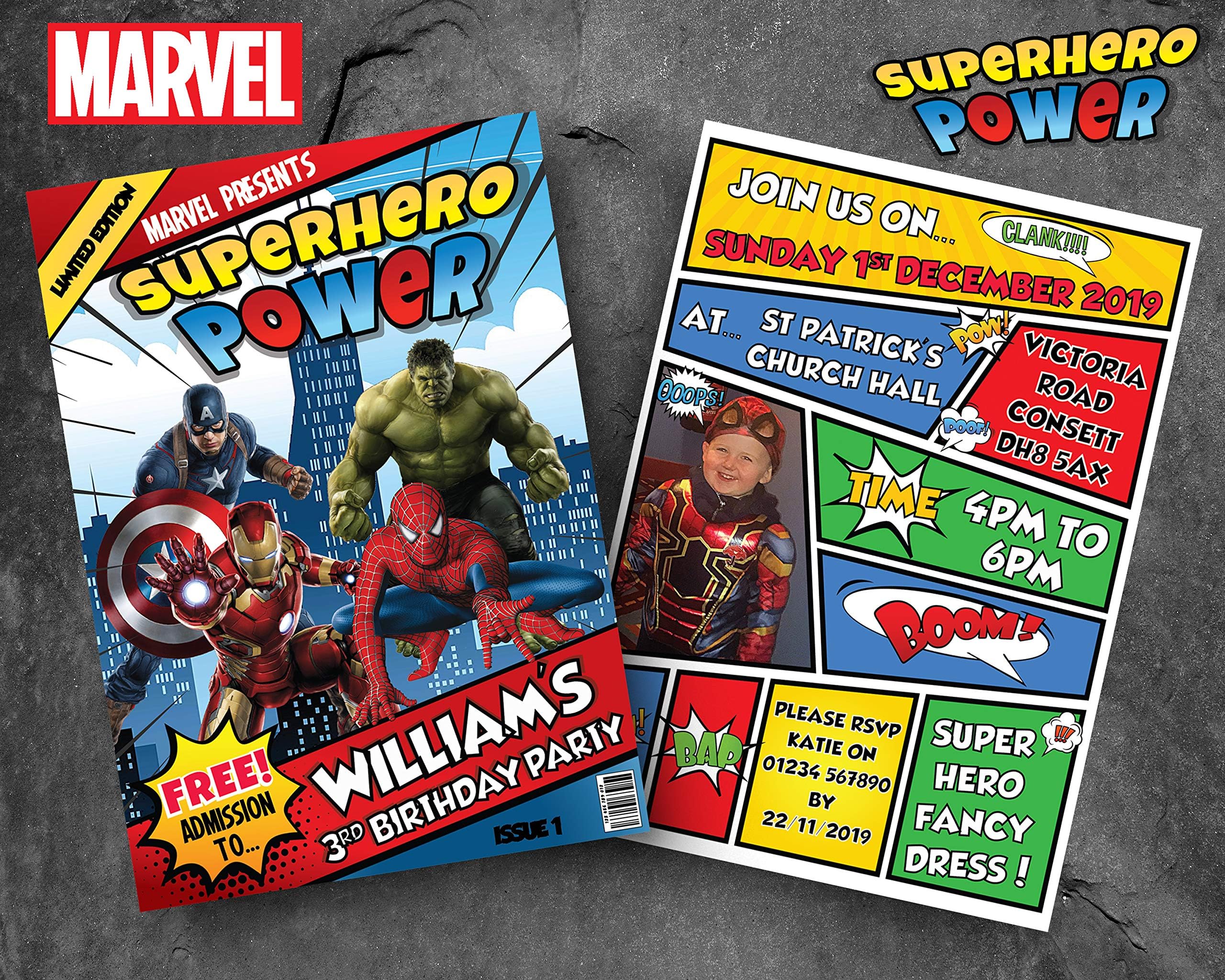 10 Personalised Superhero Marvel Birthday Party Invites Invitations ...